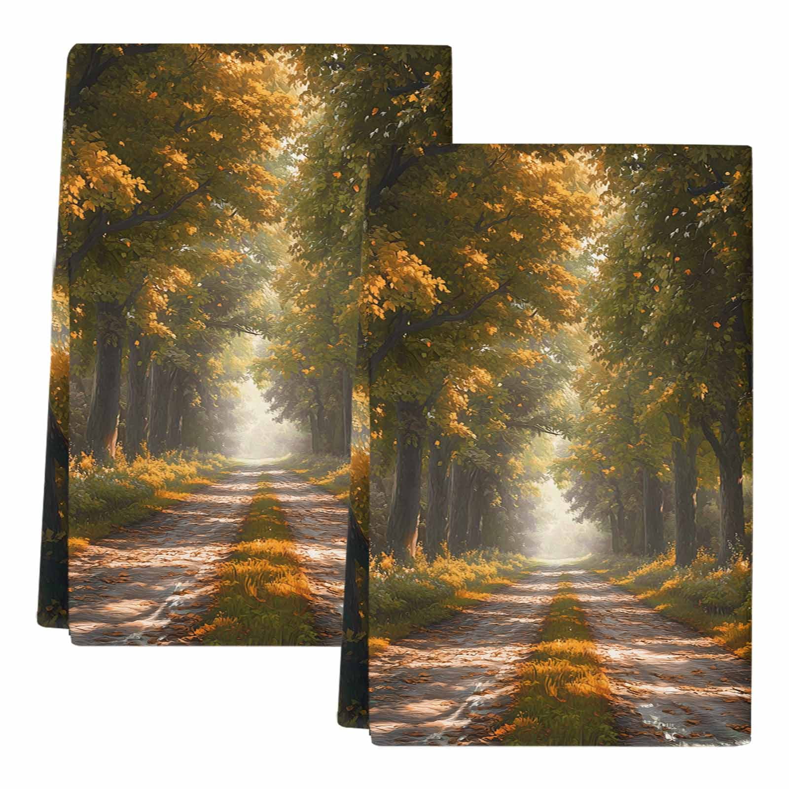 Dish Towels, Yellow Forest Absorbent Kitchen Towels 2 PCS, Nature Tree ...