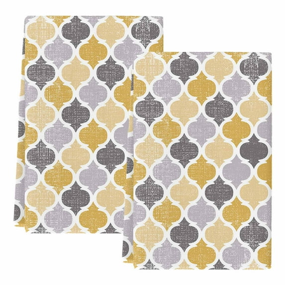 Dish Towels, Yellow Gray Moroccan Pattern Absorbent Kitchen Towels 2 ...