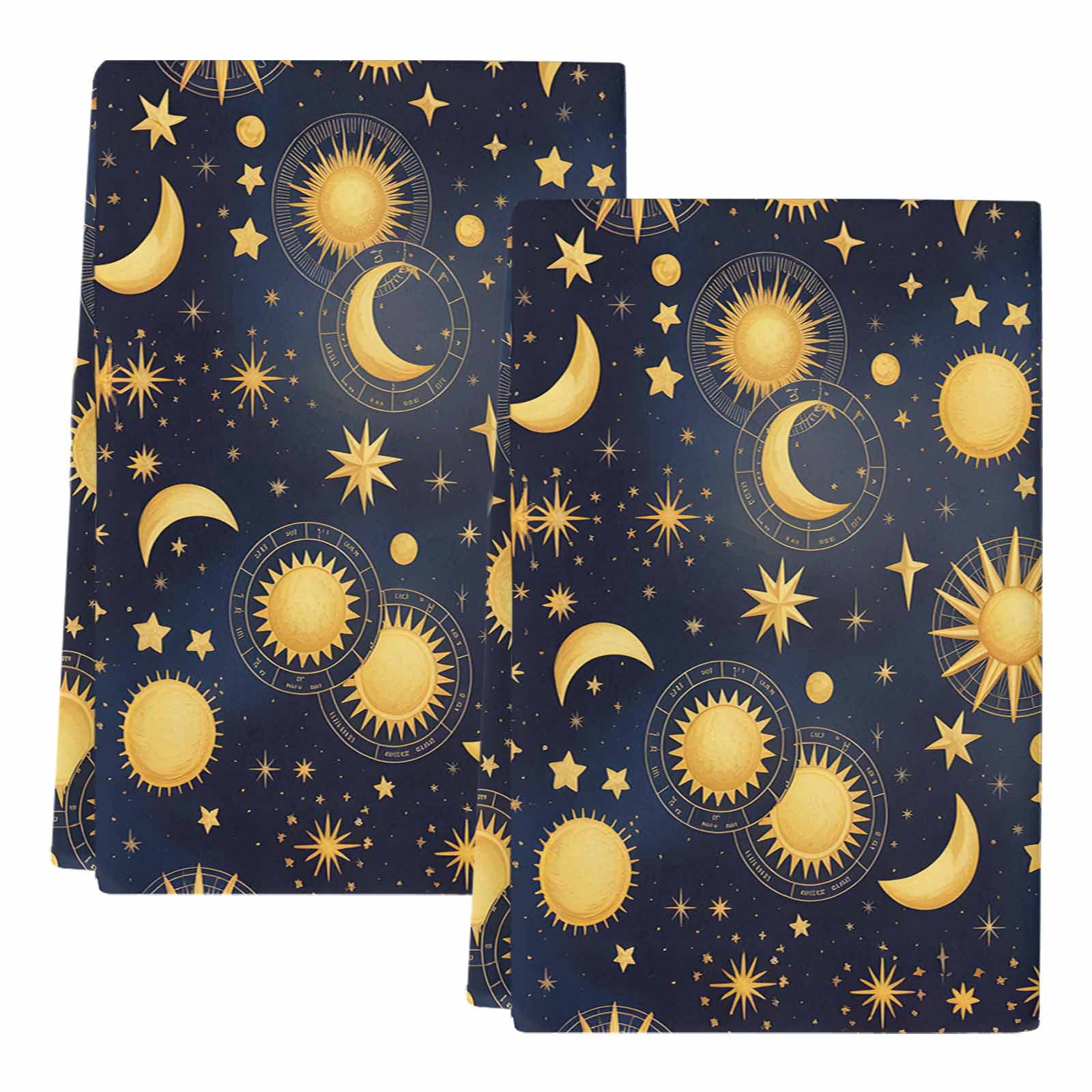 Dish Towels, Yellow Star Moon Absorbent Kitchen Towels 2 PCS, Fantasy ...