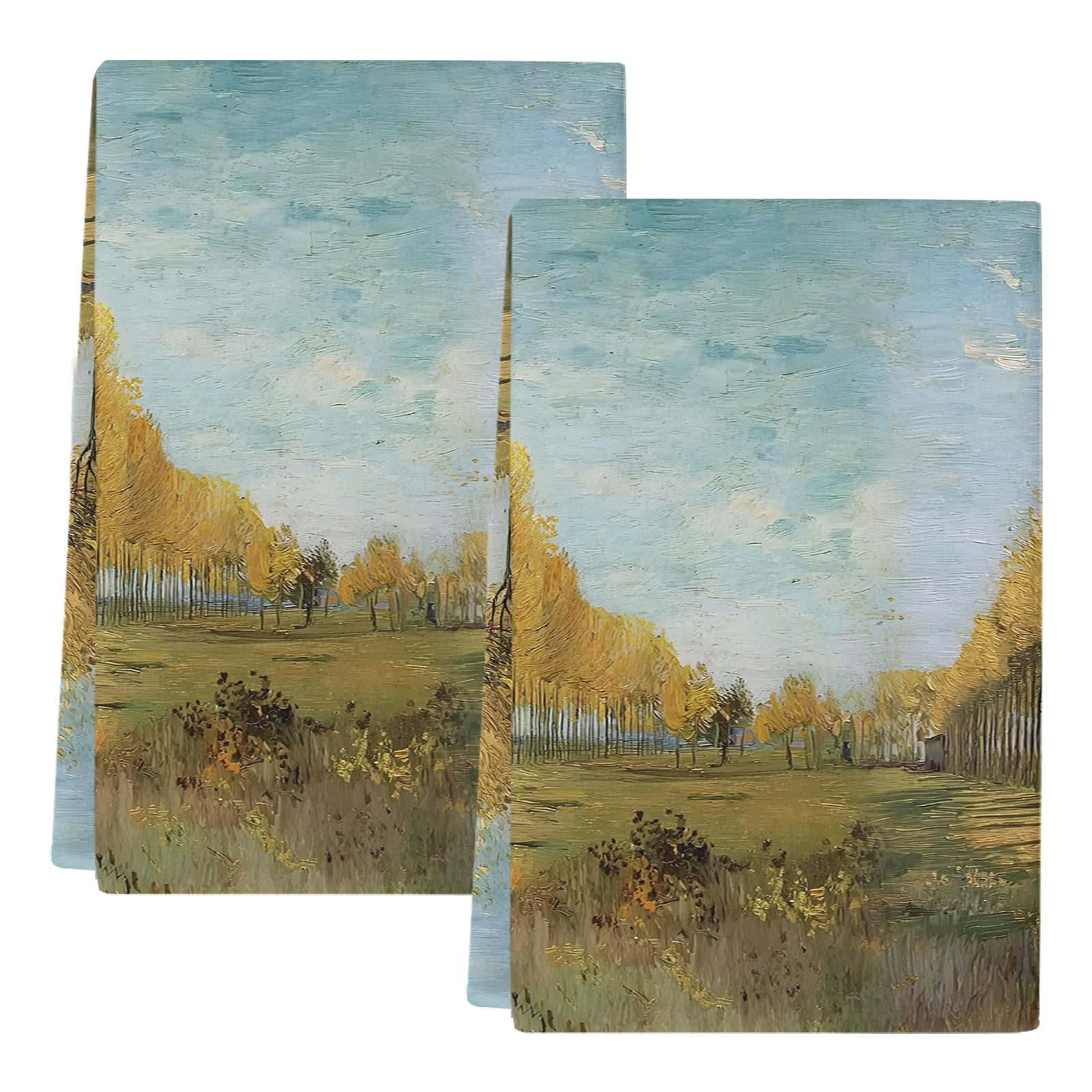 Dish Towels, Yellow Tree Lined Path Absorbent Kitchen Towels 2 PCS ...