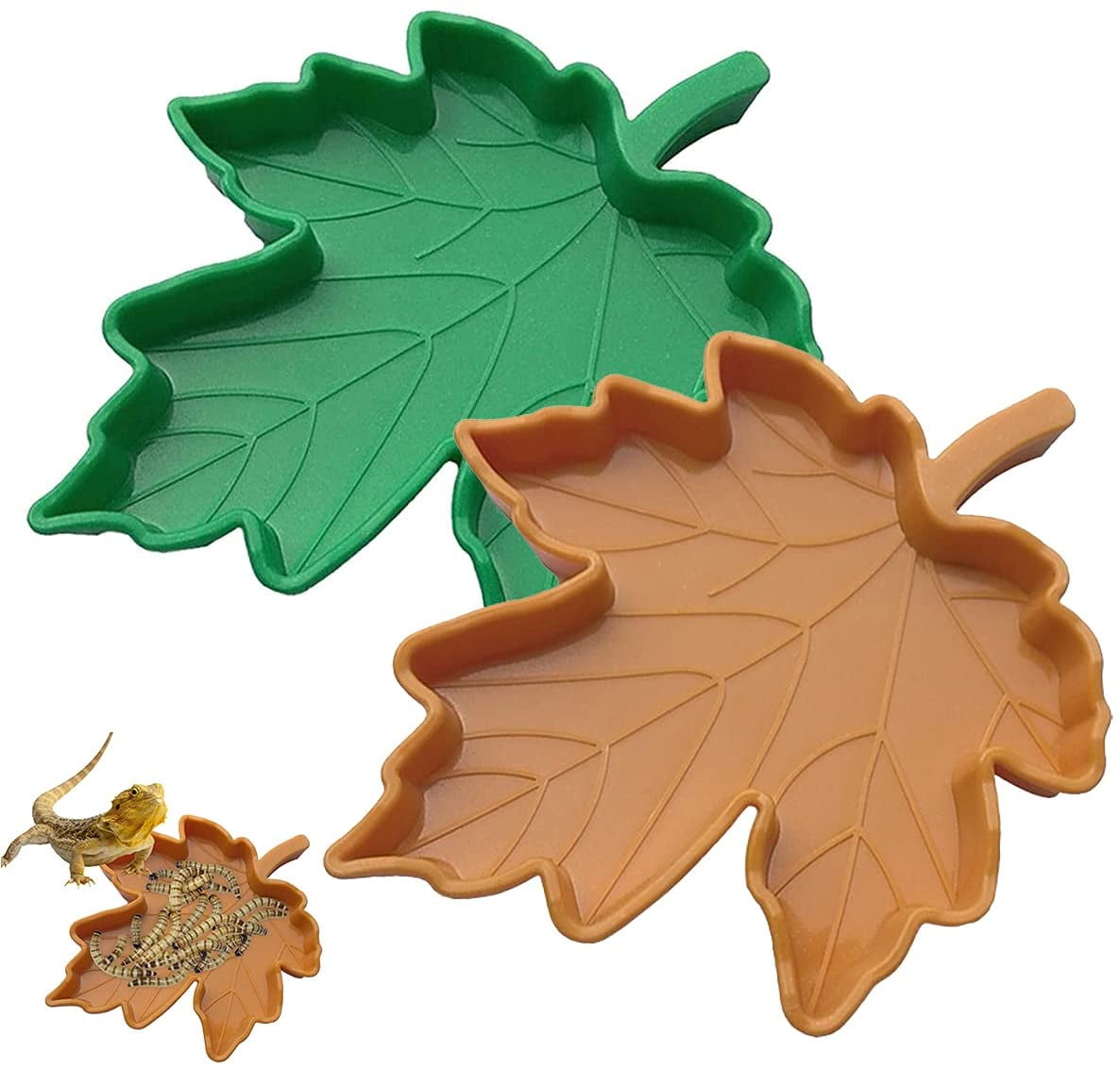 Dish Water Food Bowl, 2 Pieces Leaf Shaped Food Water Bowls Reptile ...