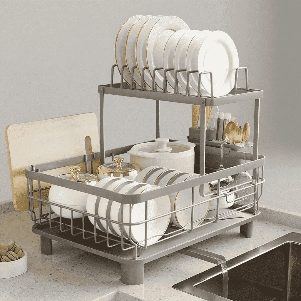 Dish Drying Rack - 2-Tier Dish Rack, Stainless Steel Dish Drainer With ...