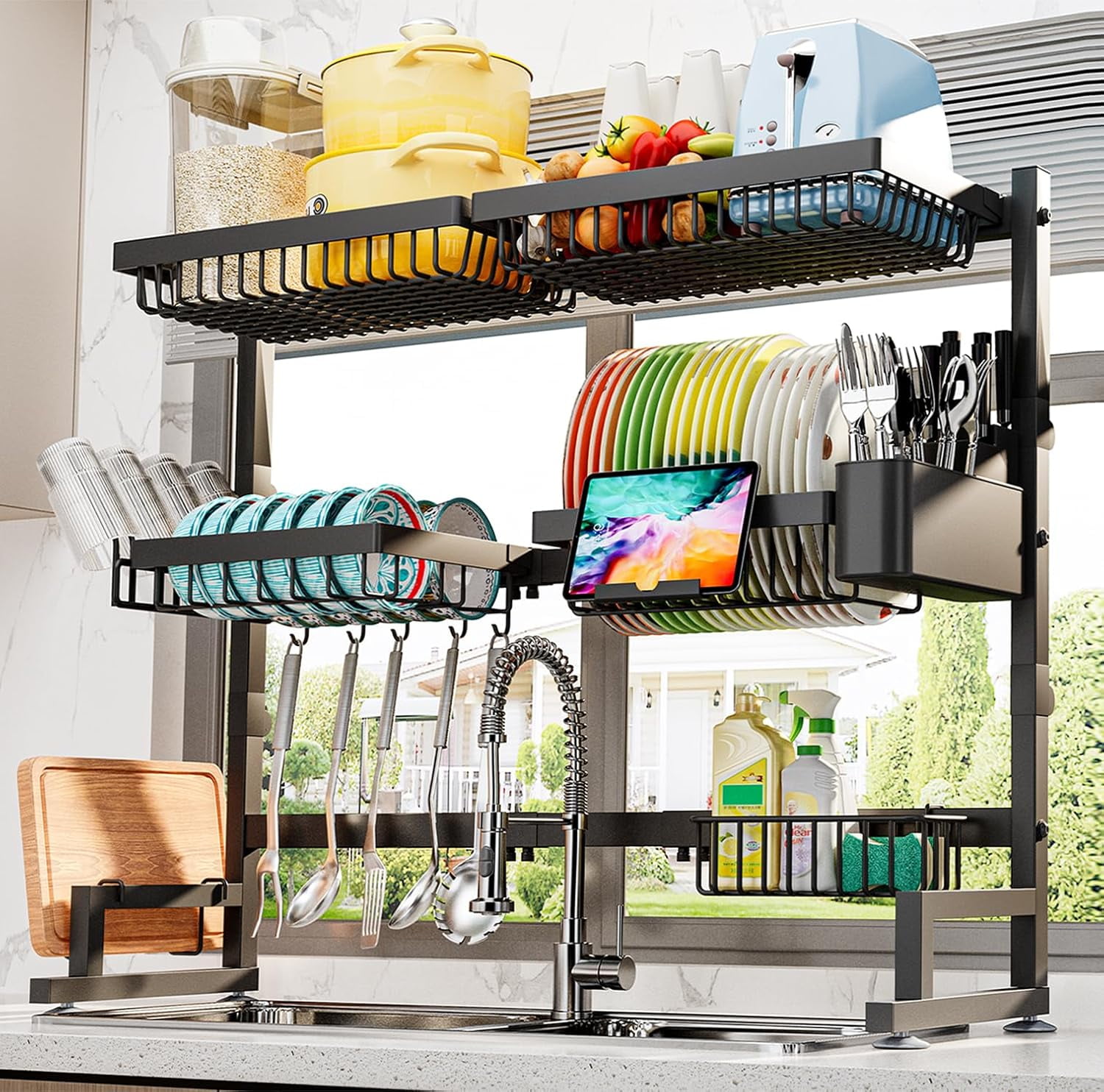 Dish drying rack above sink with snap-on design, double-layer large ...