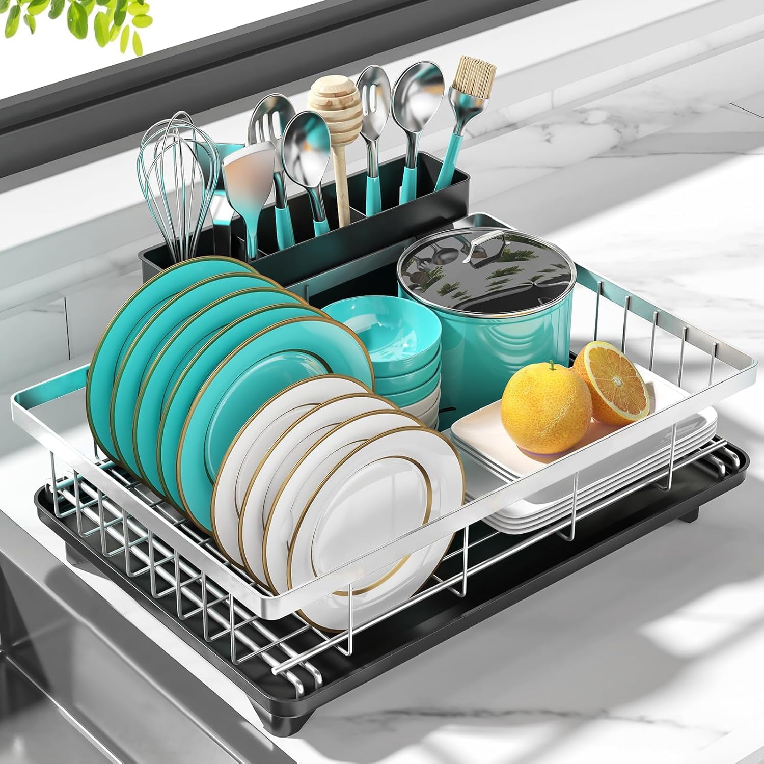 Dish drying rack, space saving kitchen countertop rack, rust proof ...