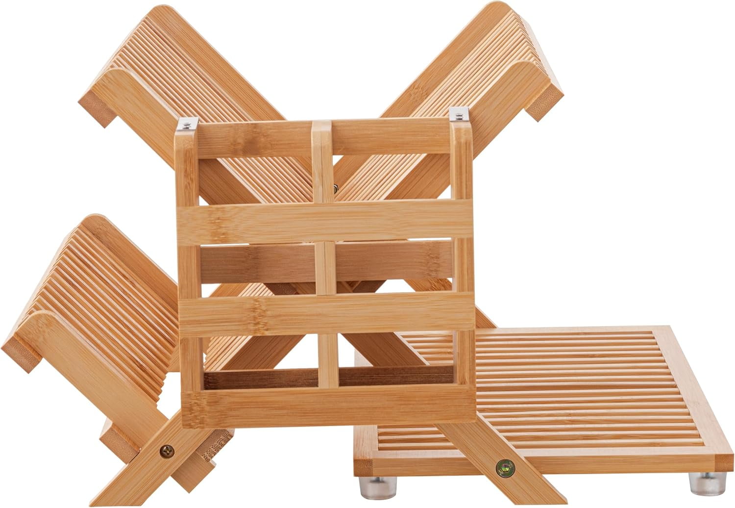 Dish rack, bamboo foldable double-layer drain dish rack with cutlery ...