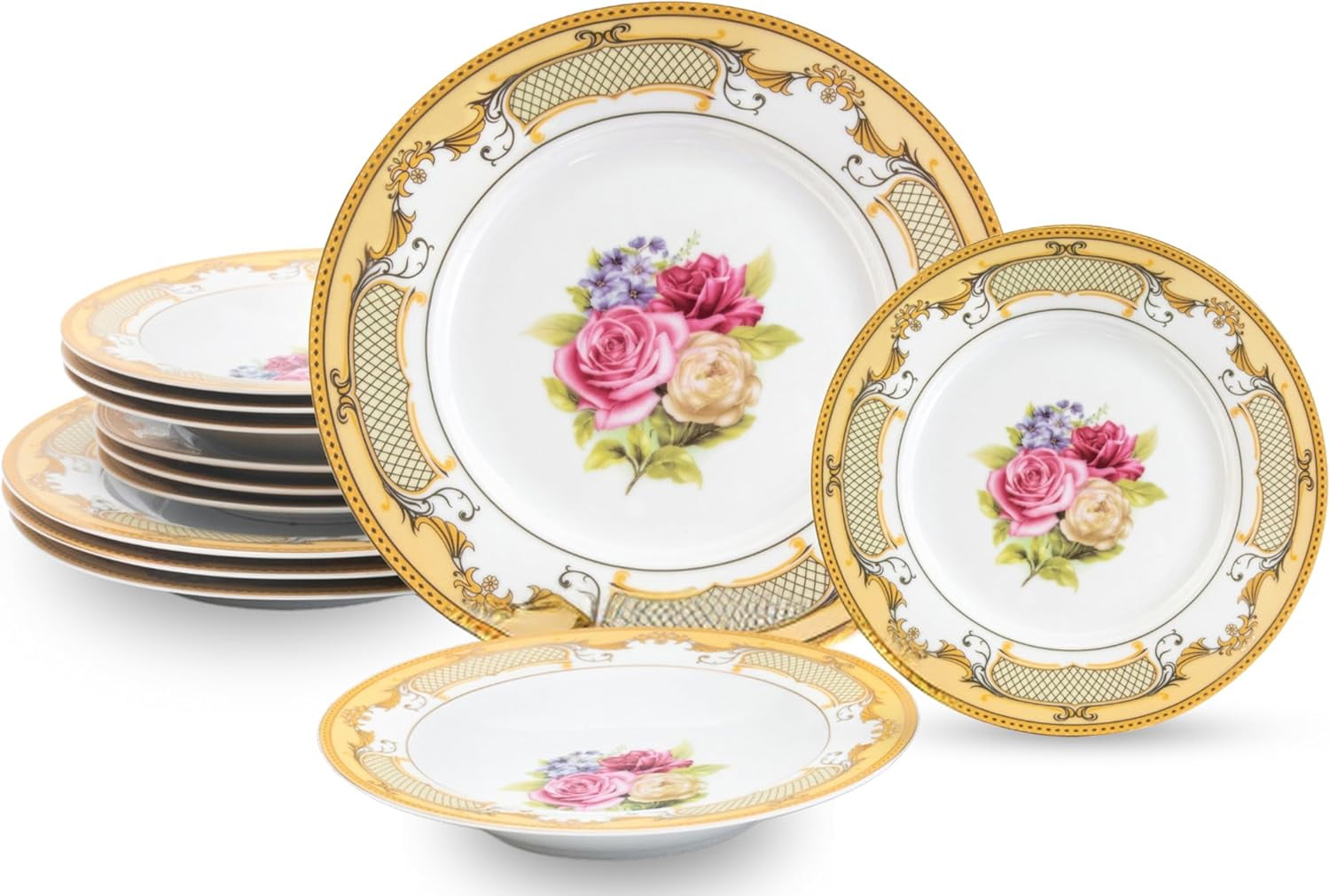 Dishes Set for 4-12 Piece Rose Dinnerware Sets - Service for 4 ...