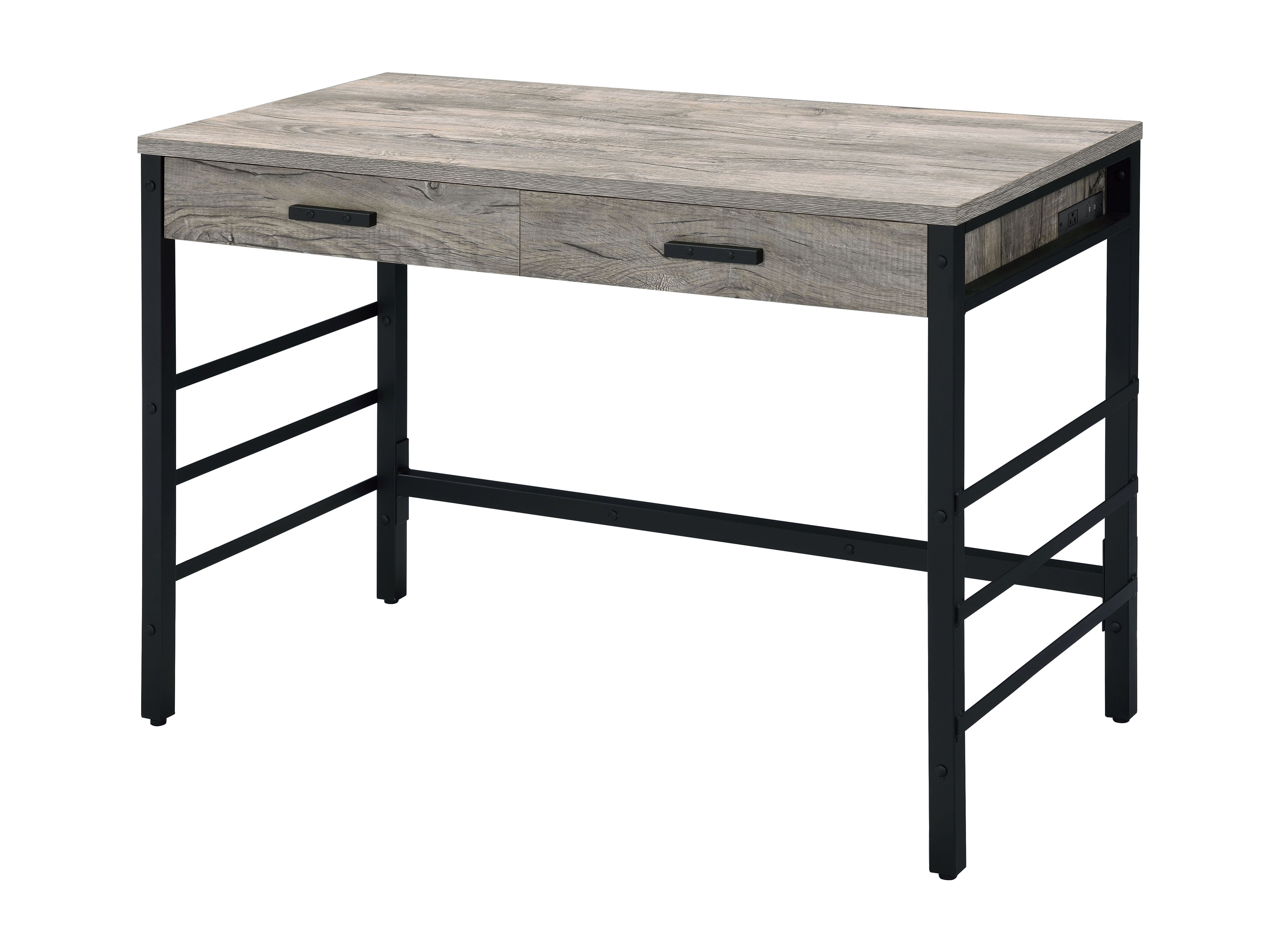 Disho Light Weathered Oak & Black Finish Writing Desk W/USB - Walmart.com