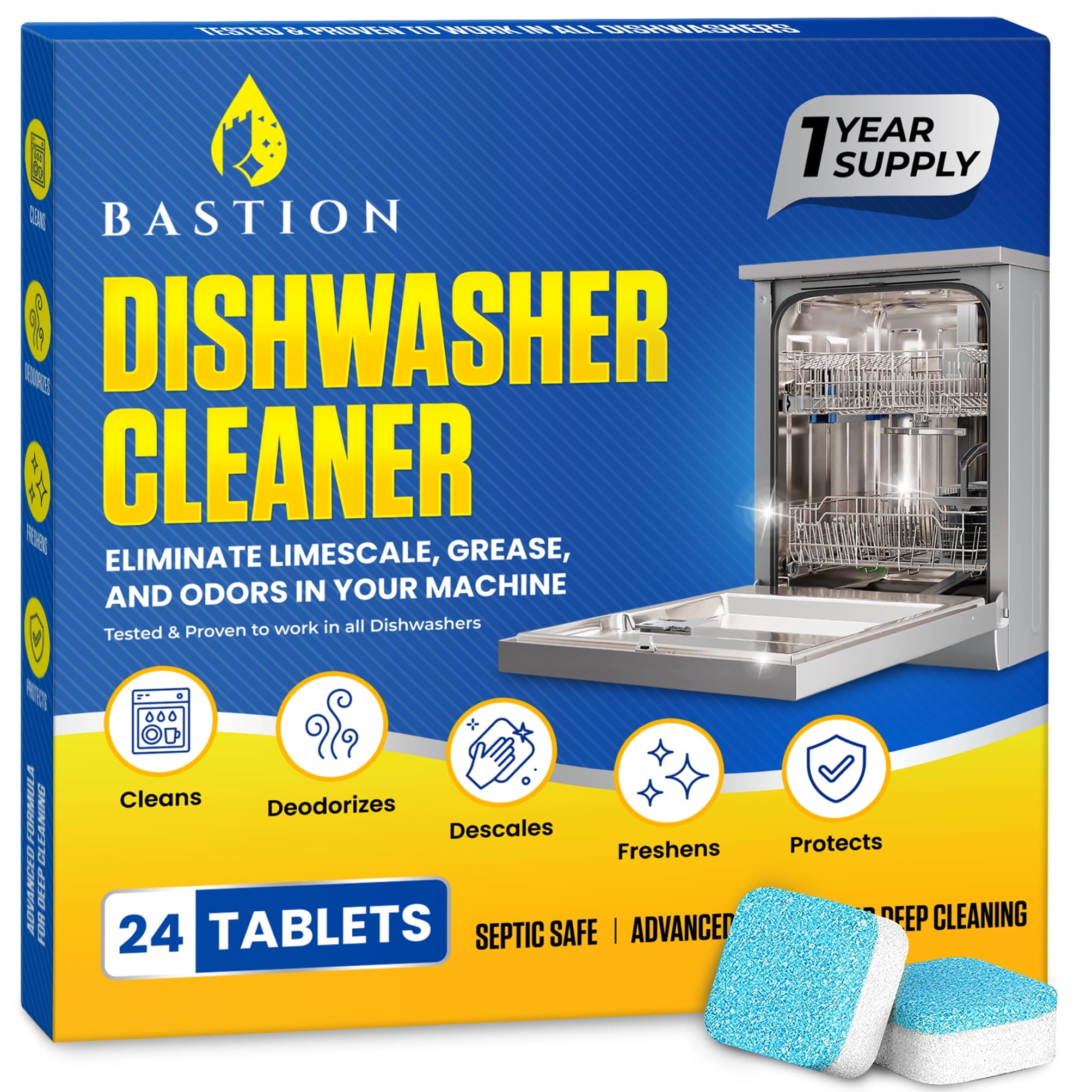 Bastion Dishwasher Cleaner Tablets, Hard Water Remover, Citric Acid ...
