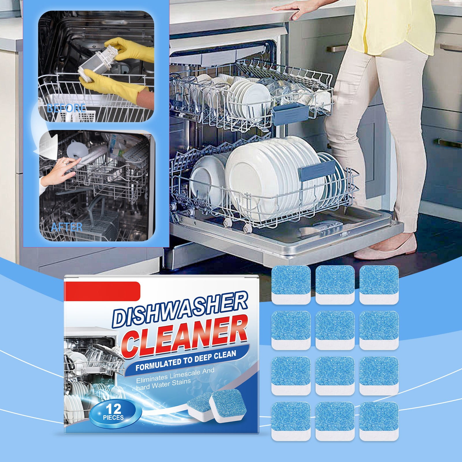 Dishwasher Cleaner Deodorizer Descaler Tablets, 24 pack Heavy Duty Deep ...