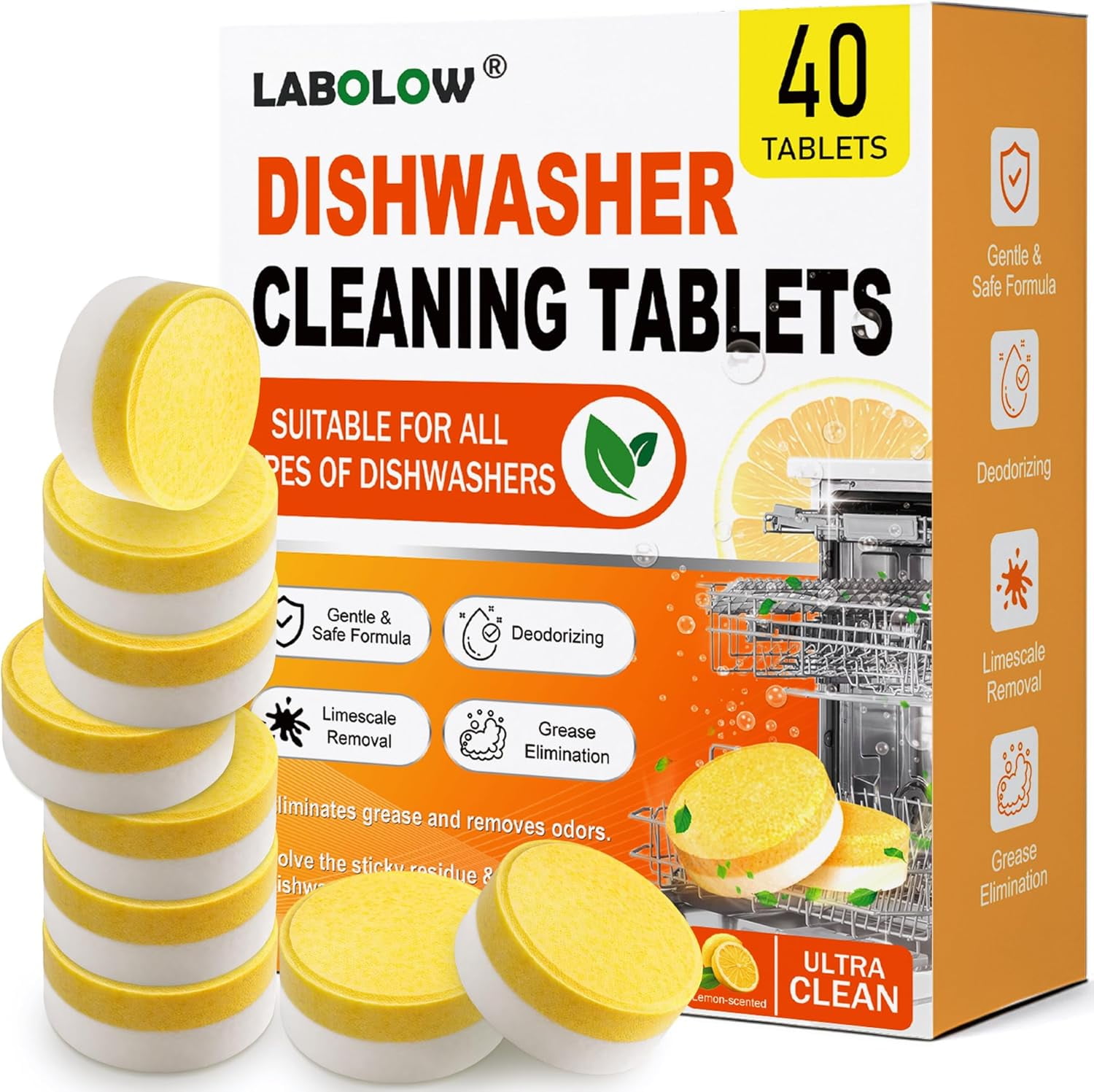 Dishwasher Cleaner and Deodorizer Tablets - 40 Pack,Powerful Deep ...