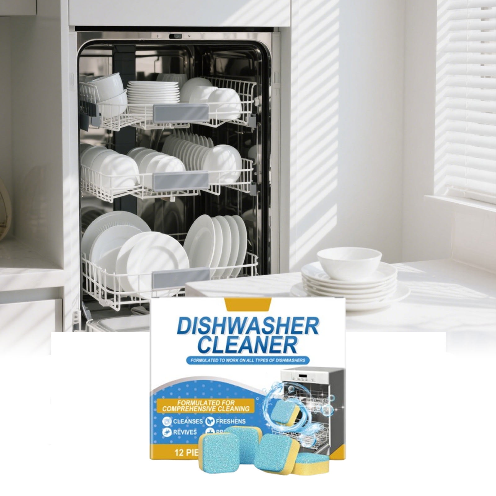 Dishwasher Cleaner Tablets, 12-Pack - All-Machine Compatible Deep ...