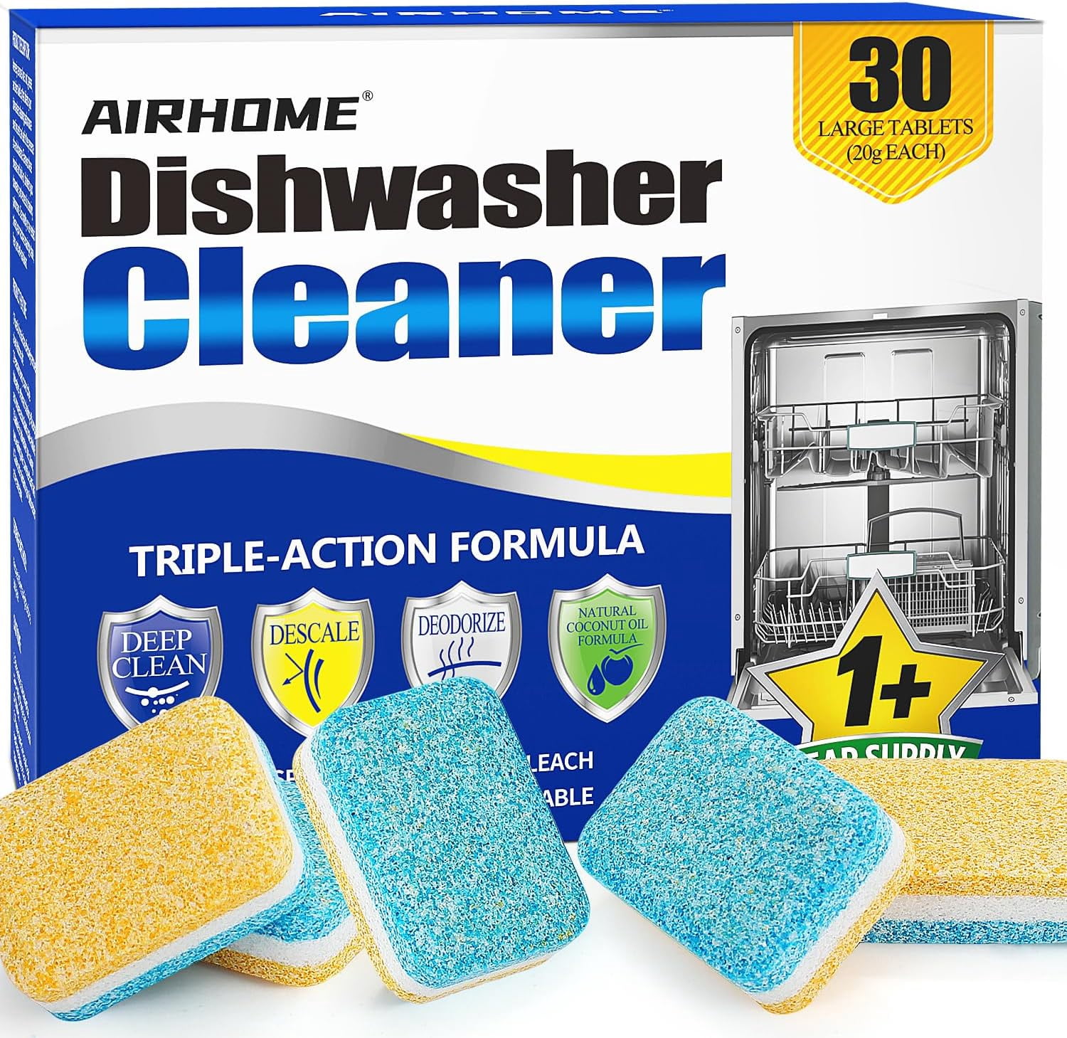 Dishwasher Cleaner Tablets,20g 30-Count Deodorizing Pods (15-Month ...