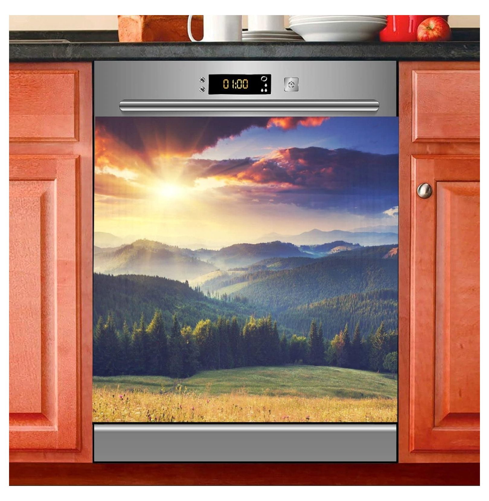 Dishwasher Cover Panel Sunset Landscape Dishwasher Magnet Cover Decorative Magnetic Refrigerator ...