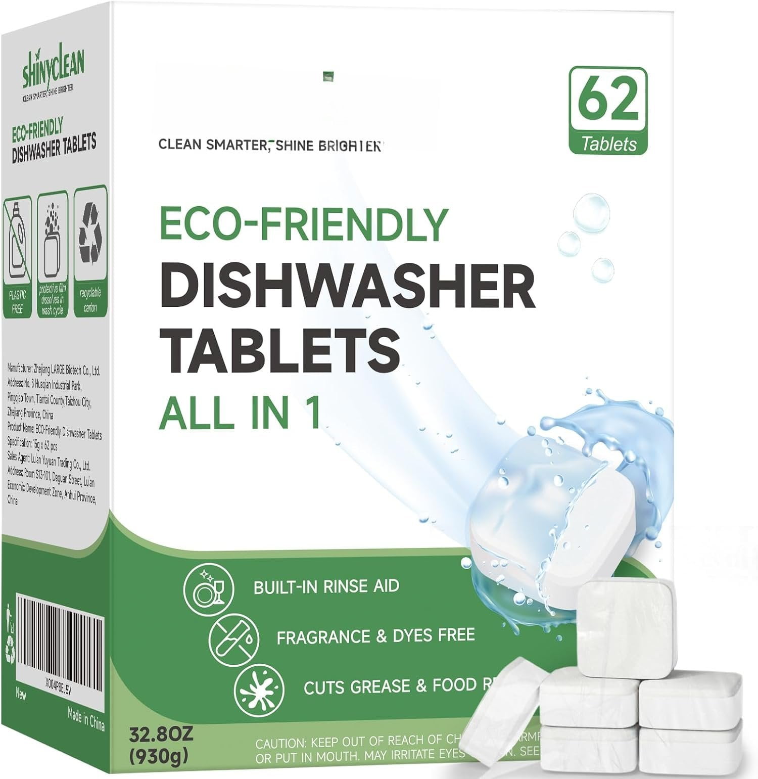 Dishwasher Detergent Tablets with Built-in Rinse Aid | -in-1 -Based ...