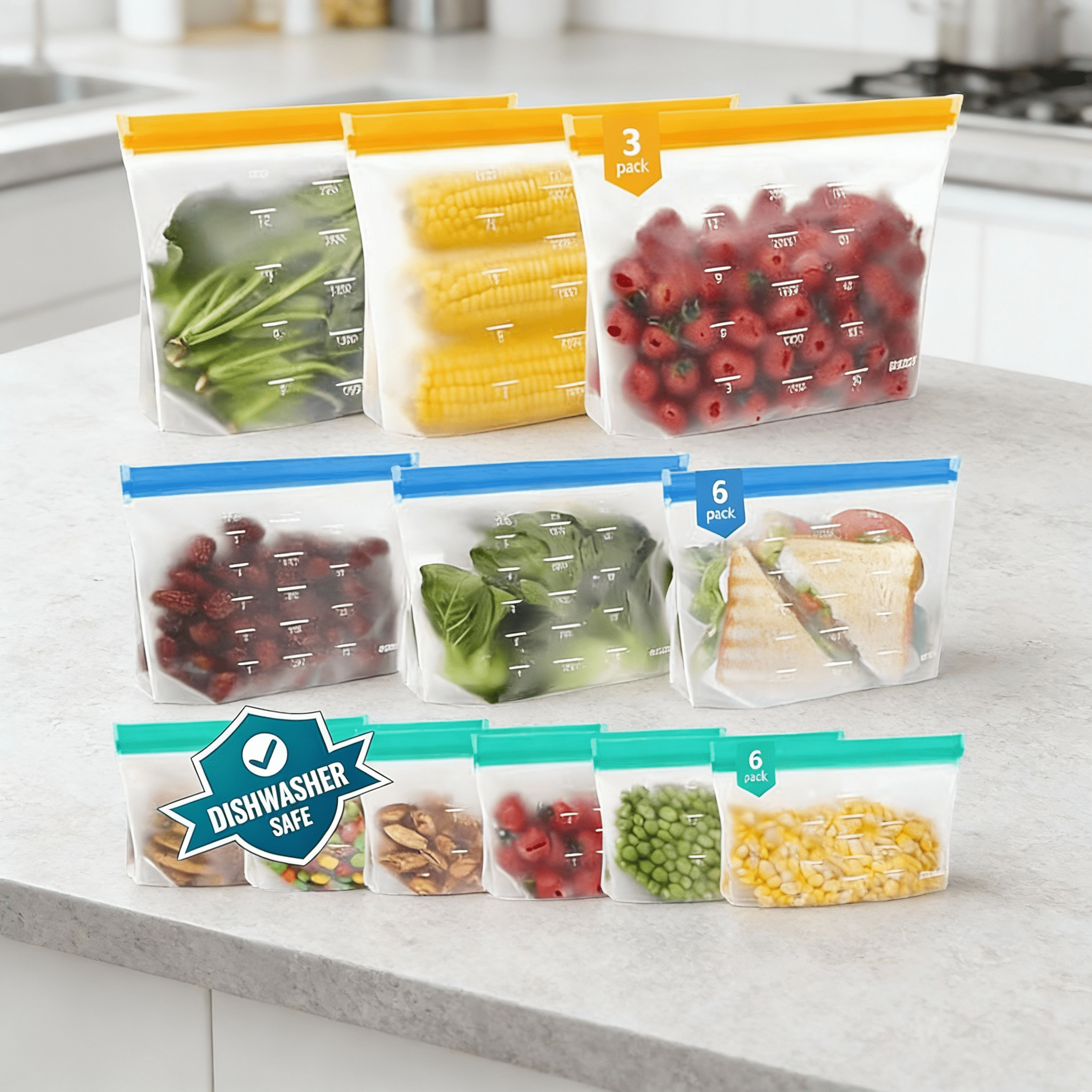 Dishwasher Safe Food Storage Bags Stand Up, 12Pack Reusable Gallon ...