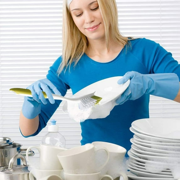 Dishwashing Brush with Built-in Scraper & Long Handle | Stiff Bristles ...