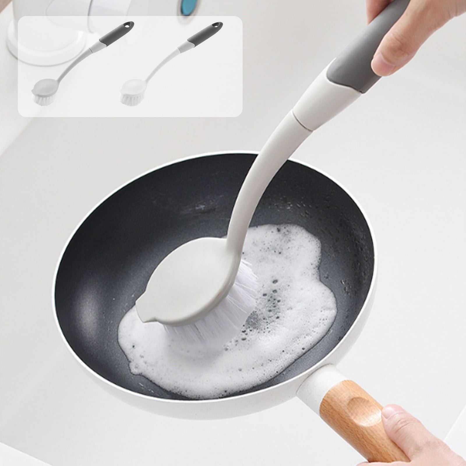 Dishwashing Brush with Handle, Stiff Bristles & Built-in Scraper for ...