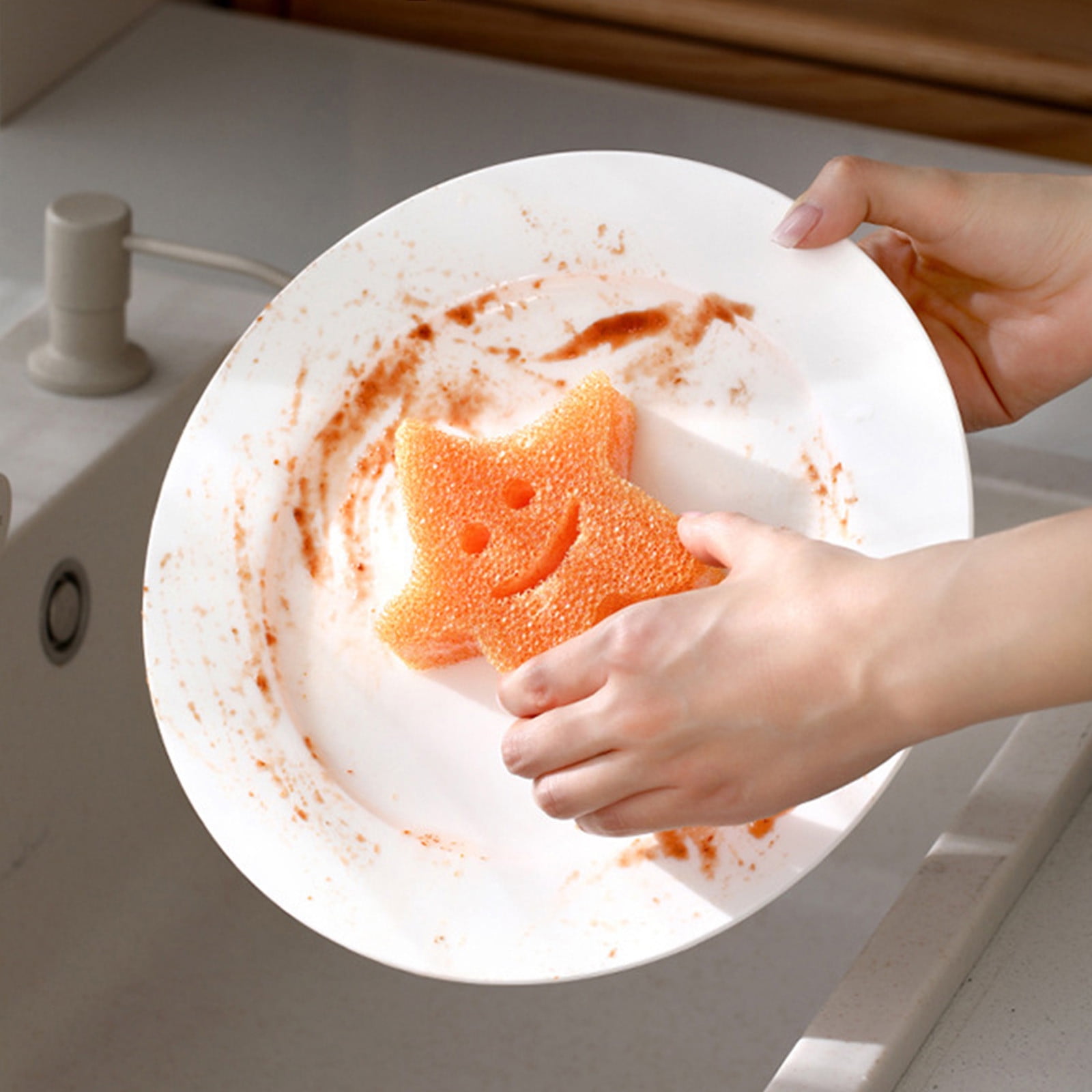 Dishwashing Sponge Scouring Pad with Suction Cup | Natural Wood Pulp ...