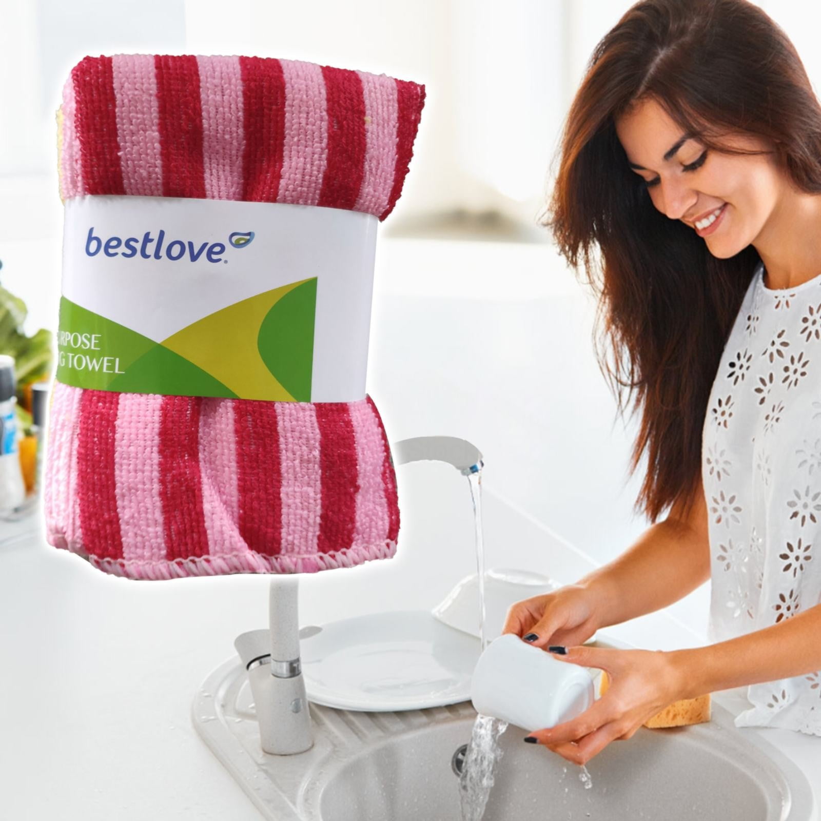 Dishwashing scouring pad, dishwashing cloth|A|Double Color Stripes ...