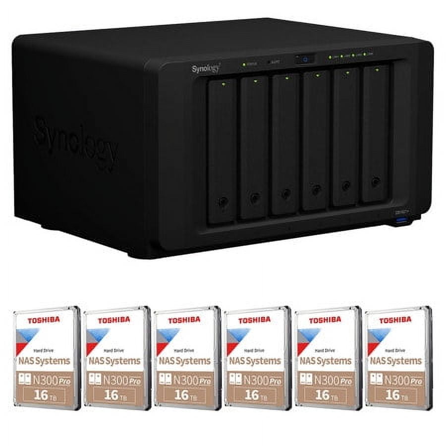 DiskStation DS1621+ 6-Bay NAS Enclosure, Bundle with 6x Toshiba N300 Pro 16TB SATA III 3.5 ...