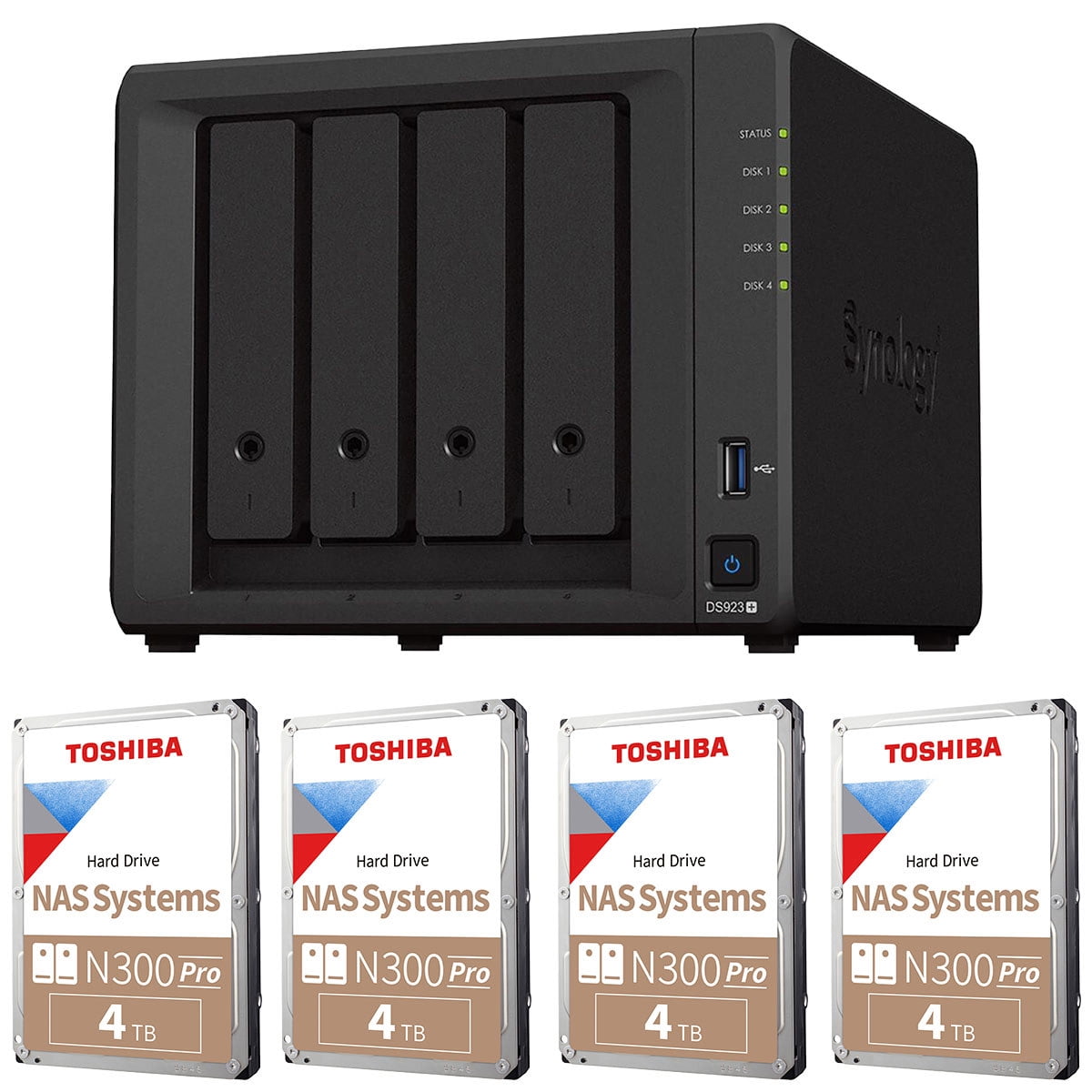 DiskStation DS923+ 4-Bay NAS Enclosure, Bundle with 4x Toshiba N300 Pro ...