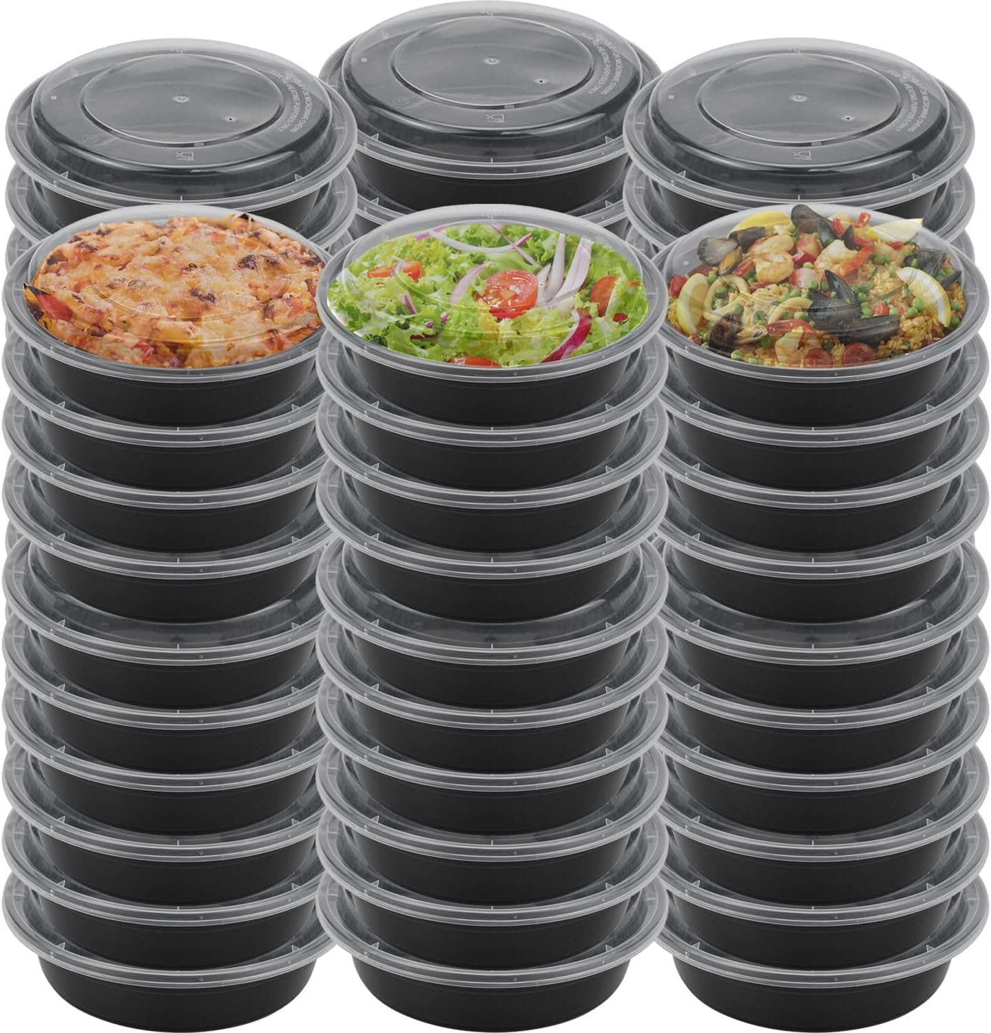 Diska NuLife 48oz Round Food Container 150 Pcs | Black PP Polypropylene ...