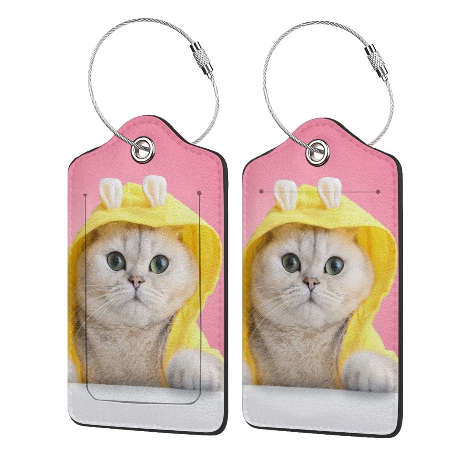 Disketp 1 Luggage Tag For Suitcase,A Funny Cat Leather Baggage Tag With ...