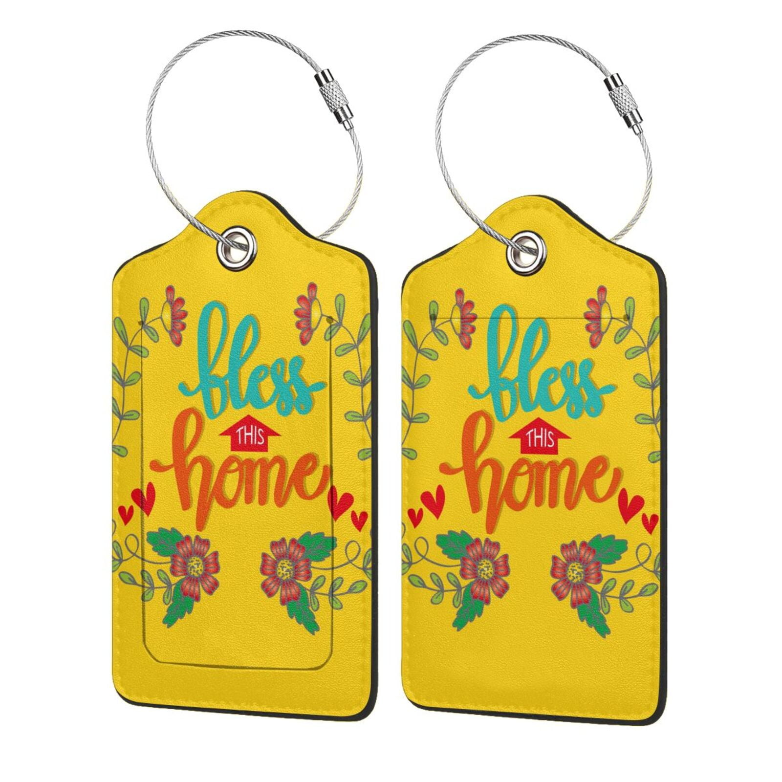 Disketp 1 Luggage Tag For Suitcase,Bless This Home Leather Baggage Tag With Stainless Steel Loop ...