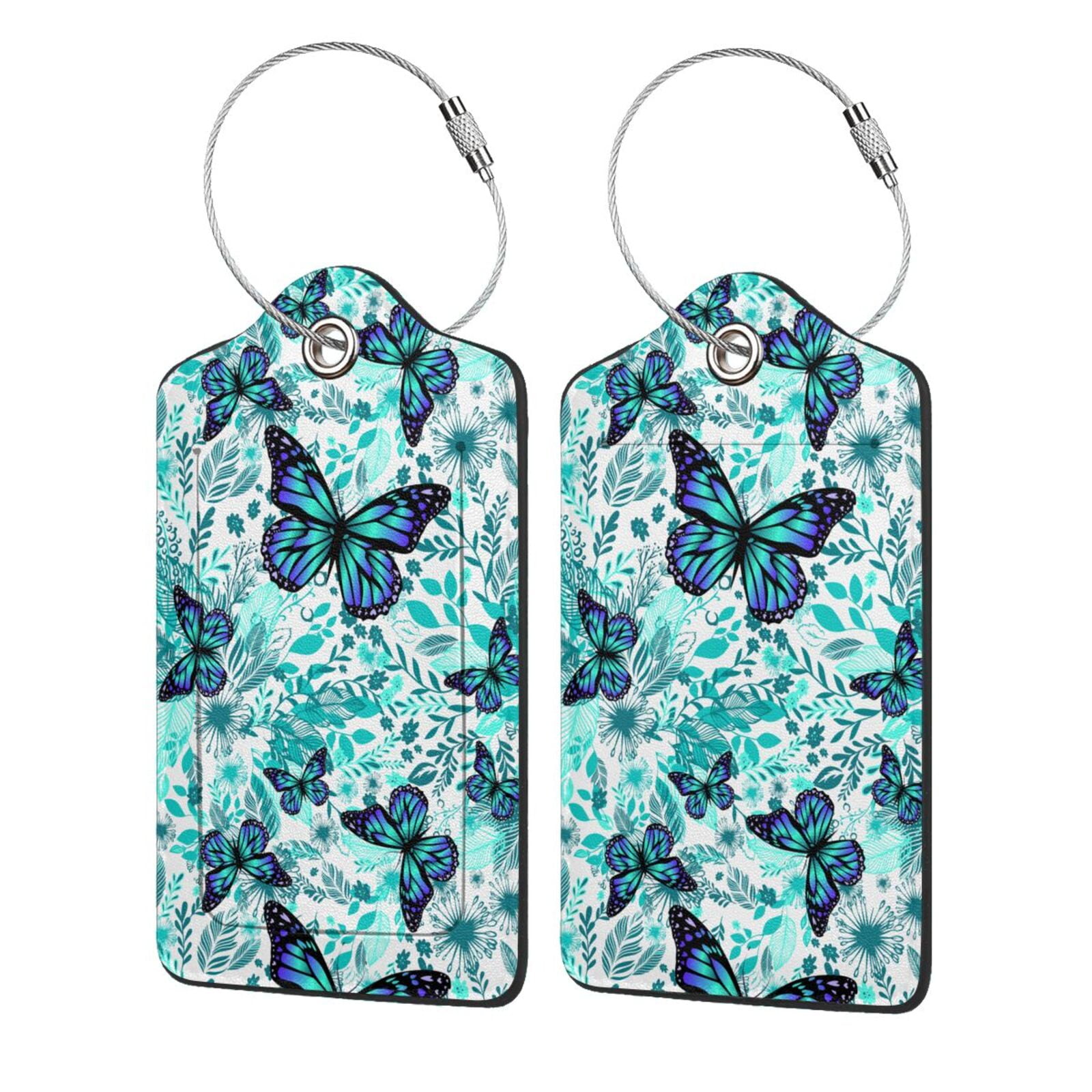 Disketp 1 Luggage Tag For Suitcase,Blue Floral With Butterflies Leather ...