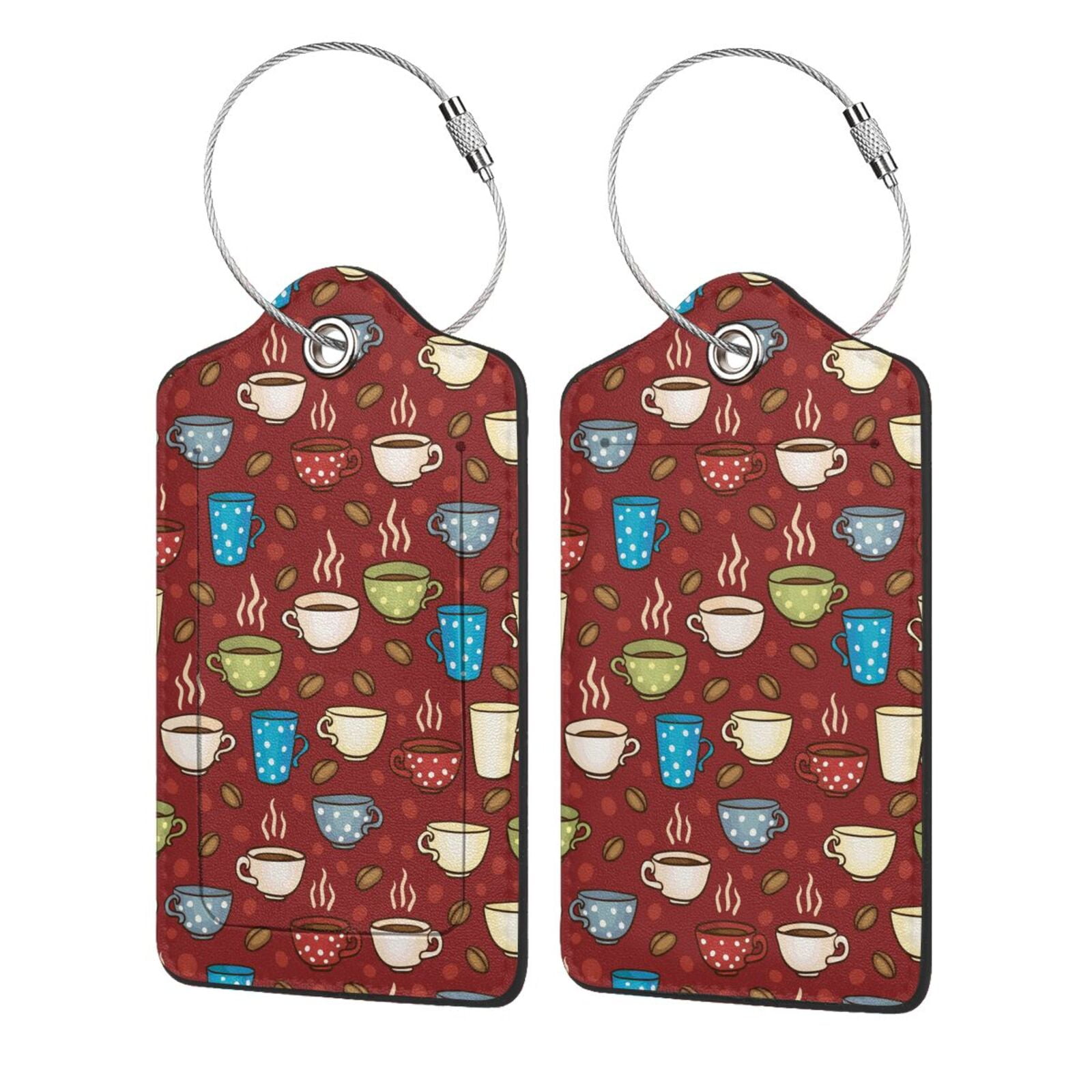 Disketp 1 Luggage Tag For Suitcase,Coffee Cups Leather Baggage Tag With ...