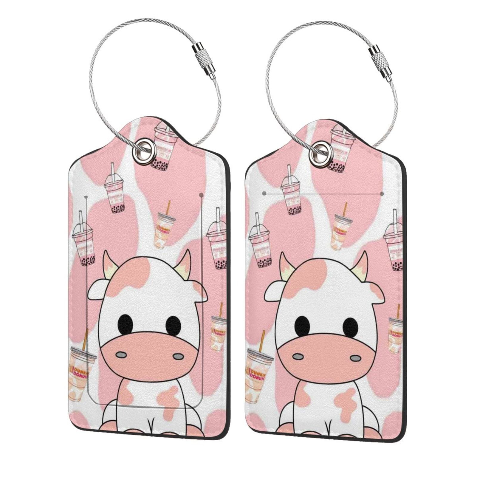 Disketp 1 Luggage Tag For Suitcase,Cute Cow Pink Leather Baggage Tag ...