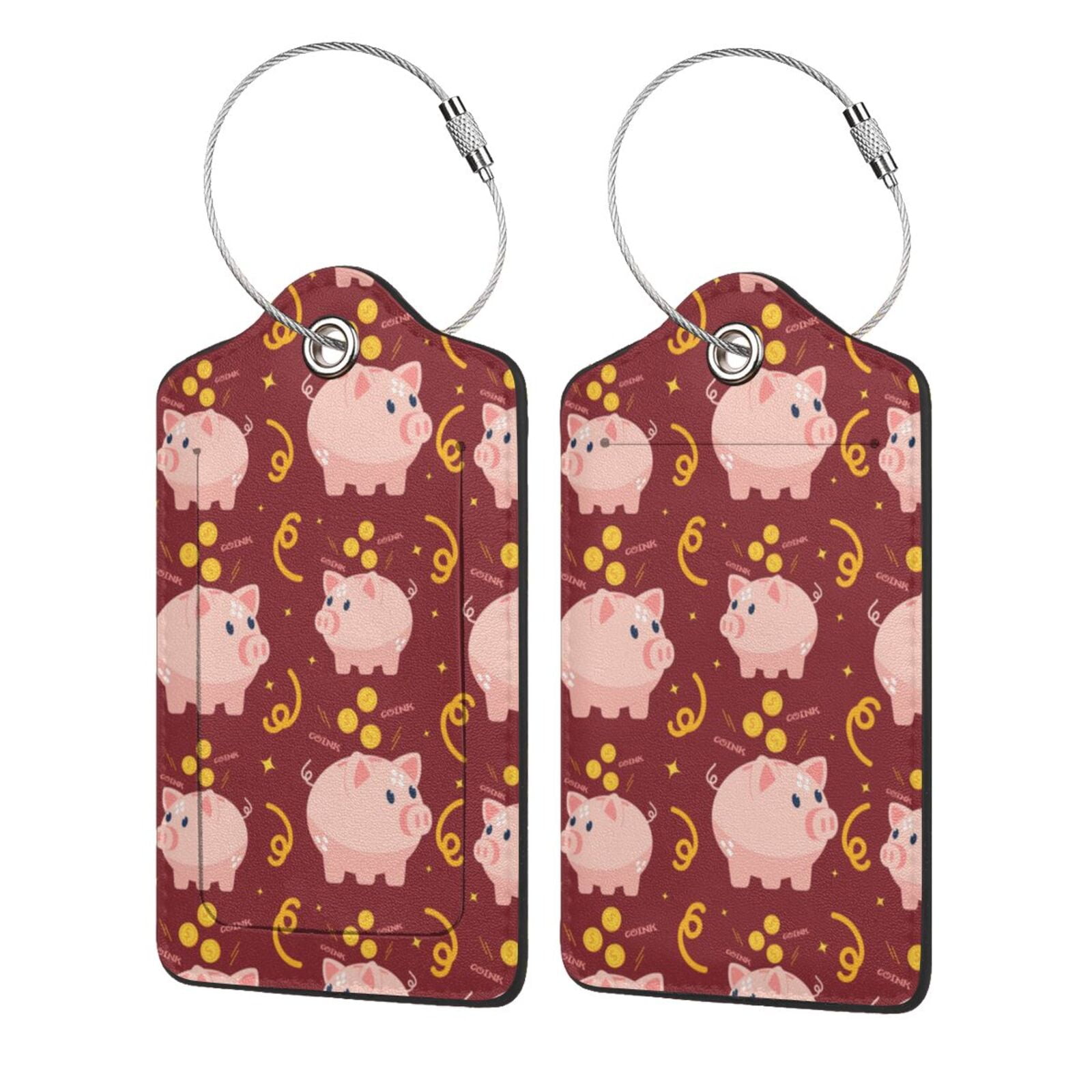 Disketp 1 Luggage Tag For Suitcase,Cute Pig With Coins Leather Baggage ...