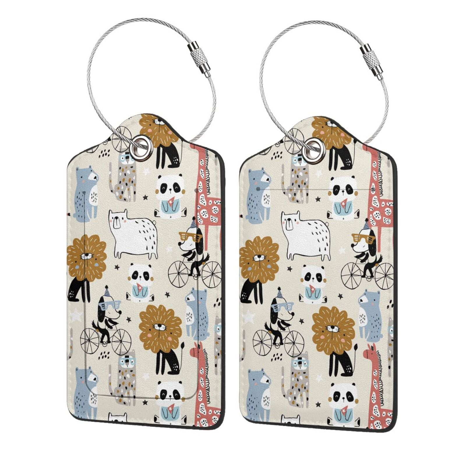 Disketp 1 Luggage Tag For Suitcase,Hand Drawn Animals Leather Baggage ...