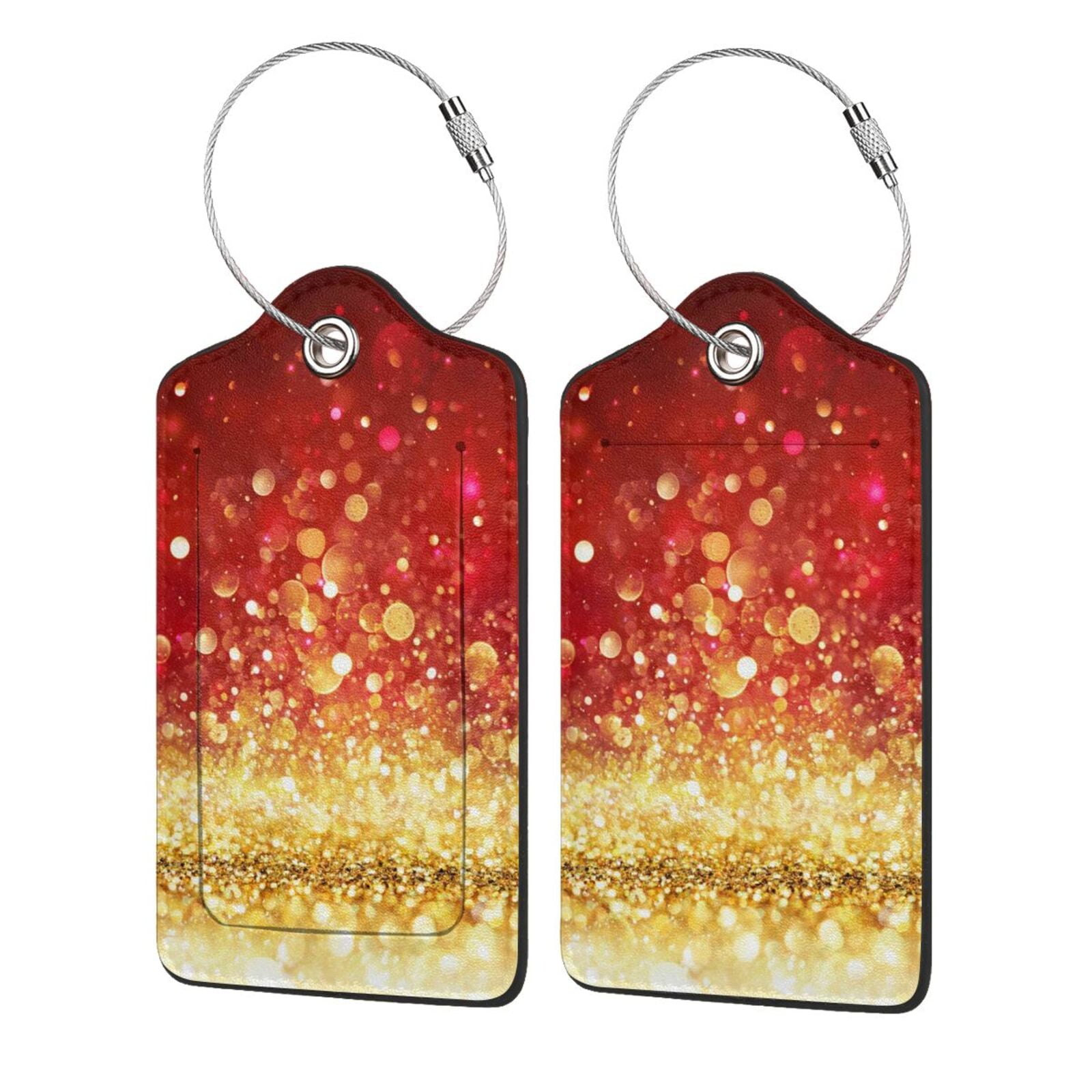 Disketp 1 Luggage Tag For Suitcase,Red Gold Glitter Leather Baggage Tag ...