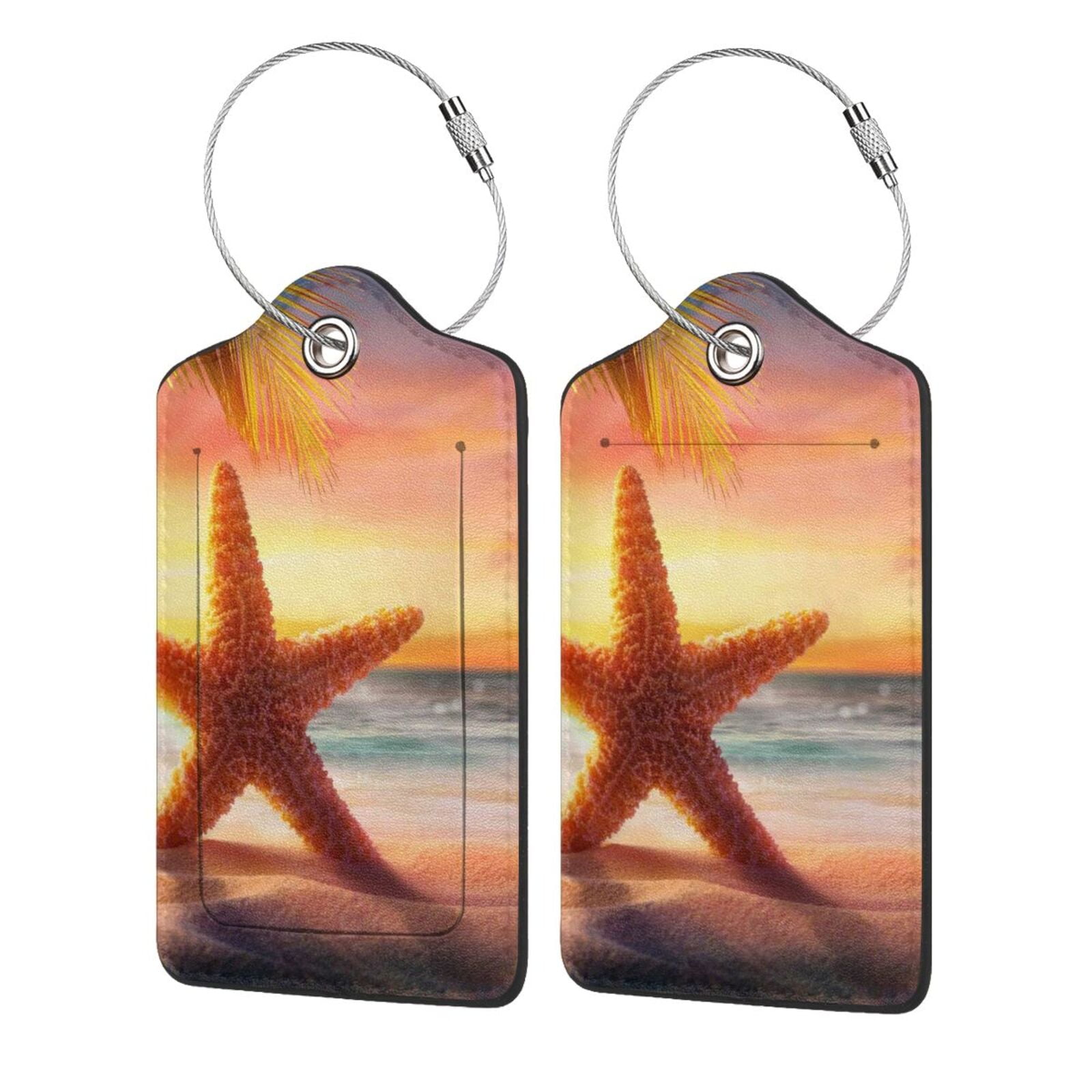 Disketp 1 Luggage Tag For Suitcase,Starfish Sunset Sea Beach Leather ...