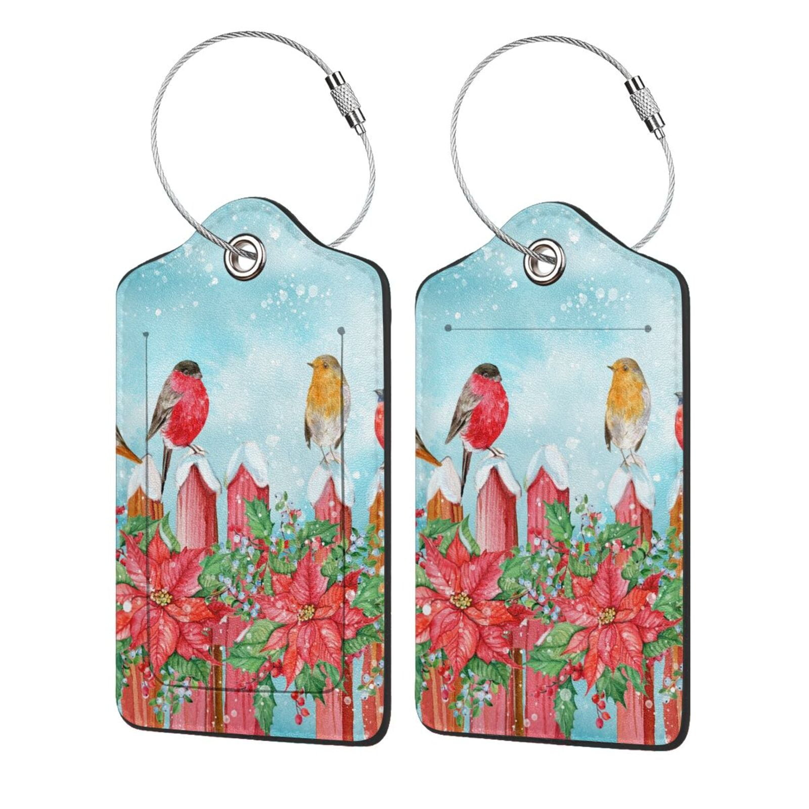 Disketp 1 Luggage Tag For Suitcase,Winter Birds On The Fence Leather ...