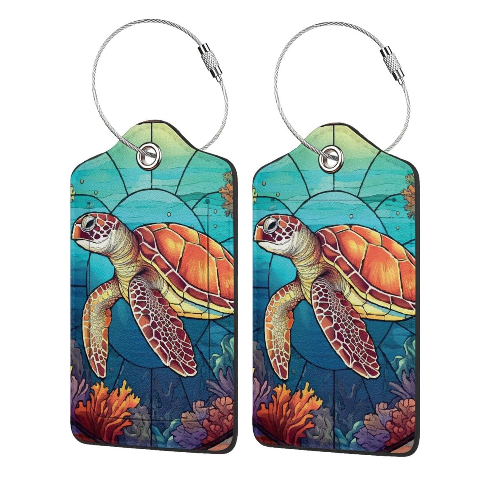 Disketp 1 Luggage Tag for Suitcase,Sea Turtle in Coral Leather Baggage ...