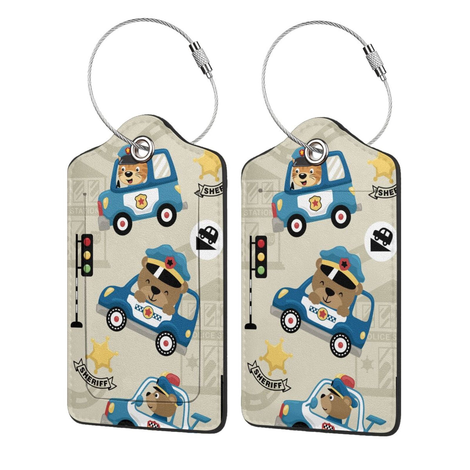 Disketp 2 Pcs Luggage Tag For Suitcase,Animals Driving Police Car ...
