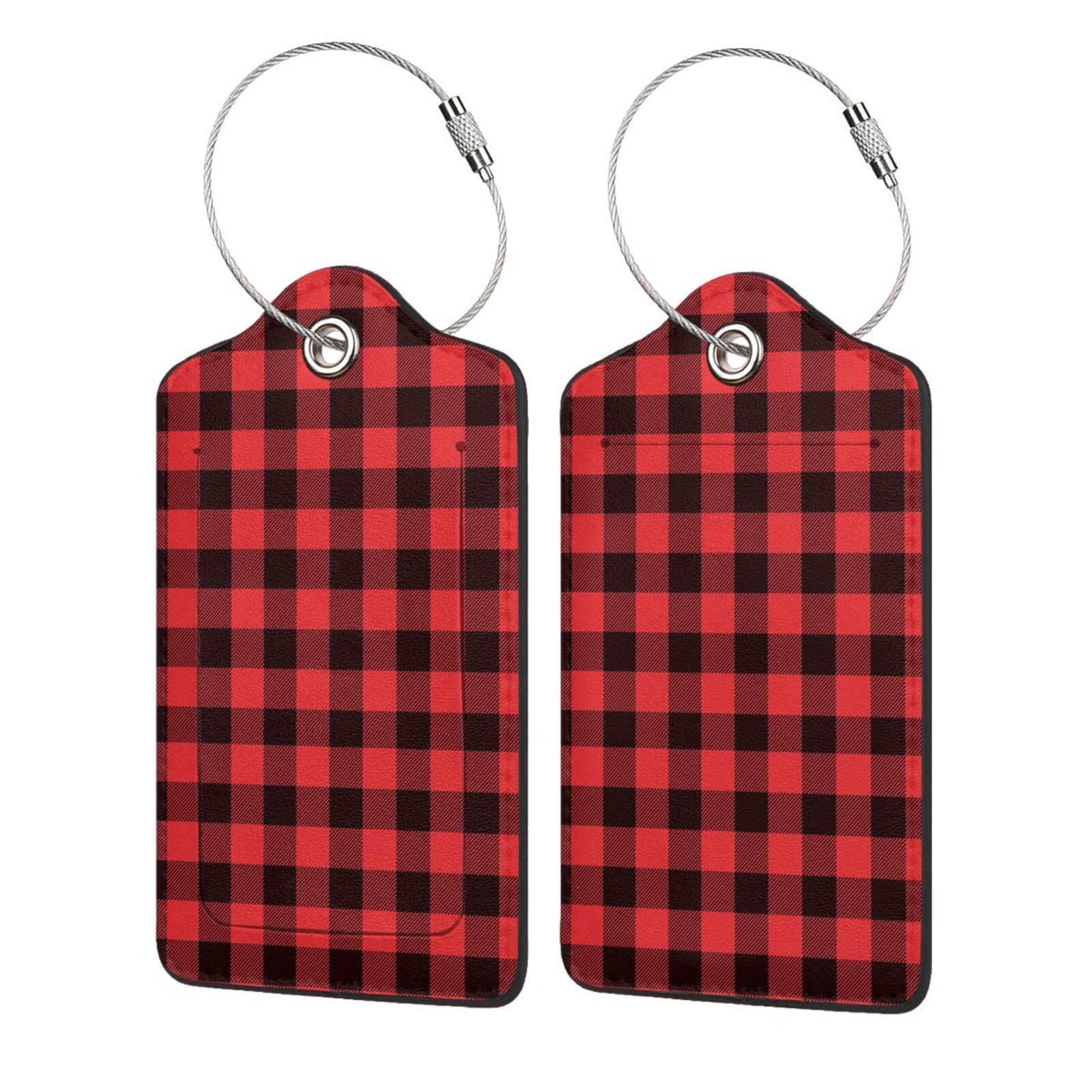 Disketp 2 Pcs Luggage Tag For Suitcase,Buffalo Plaid Red Black Leather ...