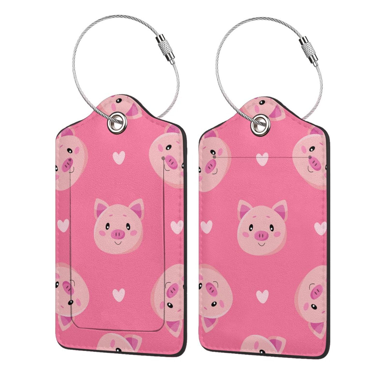 Disketp 2 Pcs Luggage Tag For Suitcase,Cartoon Pigs And Hearts Leather ...