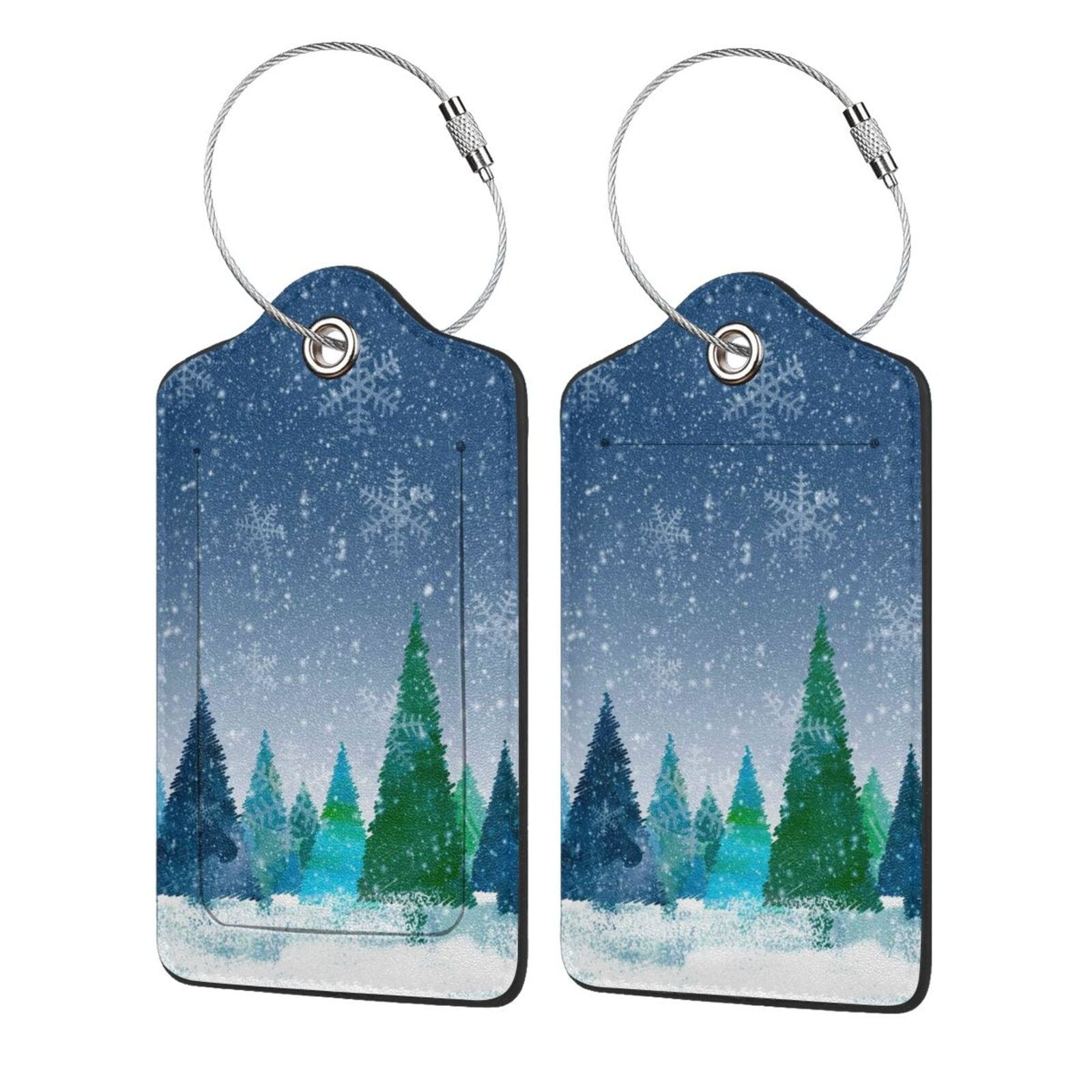 Disketp 2 Pcs Luggage Tag For Suitcase,Christmas Trees Leather Baggage ...