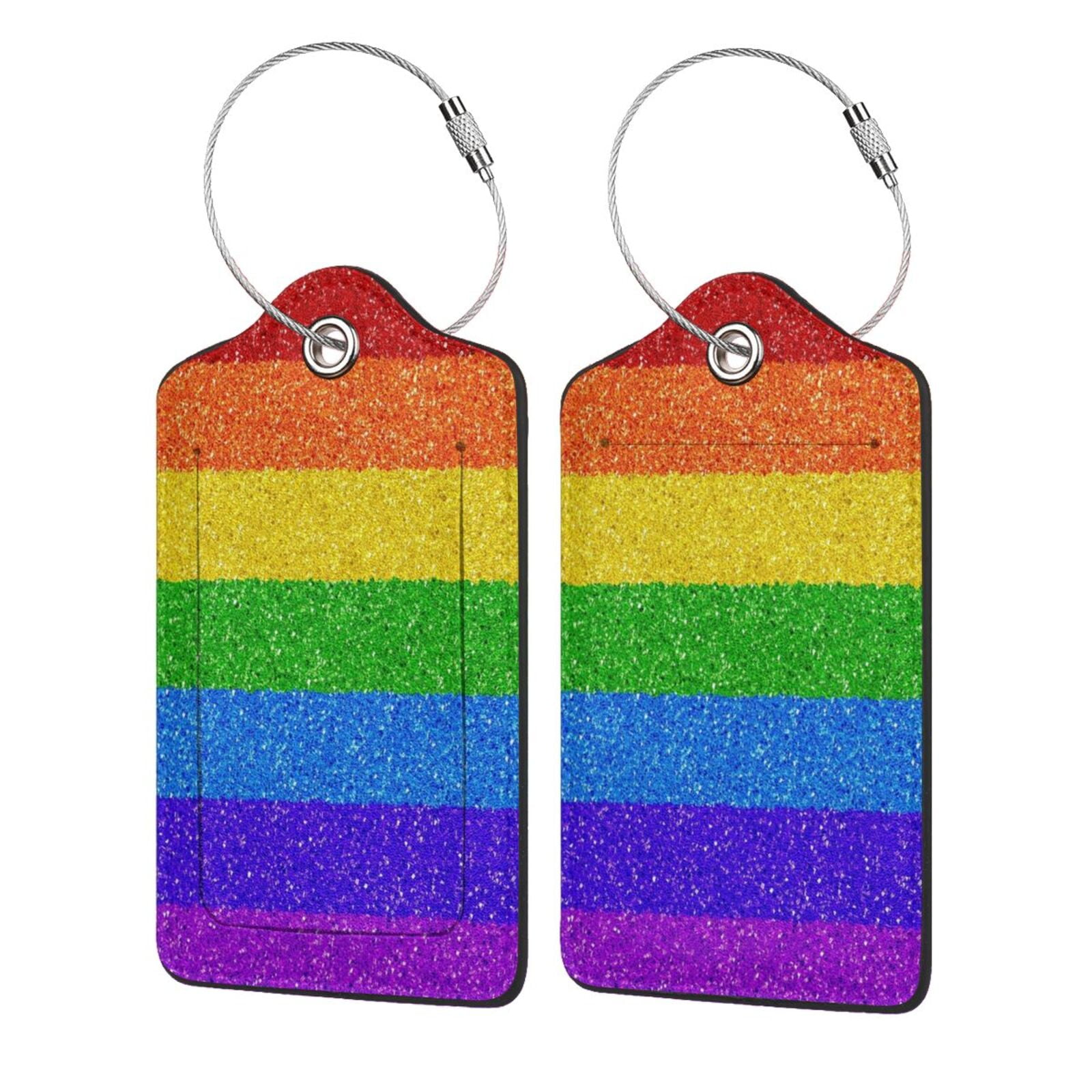 Disketp 2 Pcs Luggage Tag For Suitcase,Colorful Glitter Rainbow Leather ...