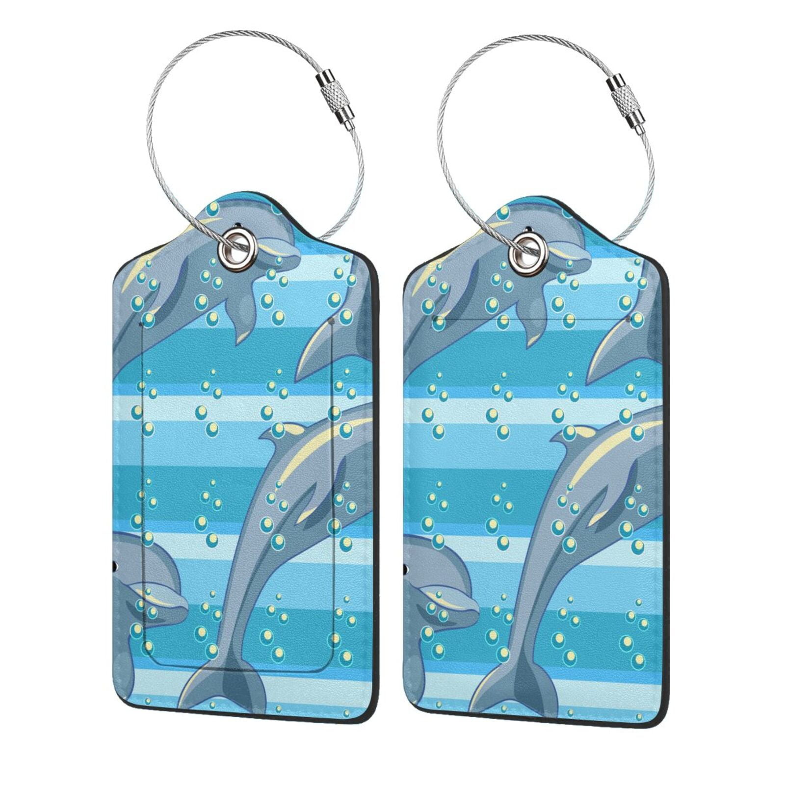 Disketp 2 Pcs Luggage Tag For Suitcase,Dolphin Leather Baggage Tag With ...