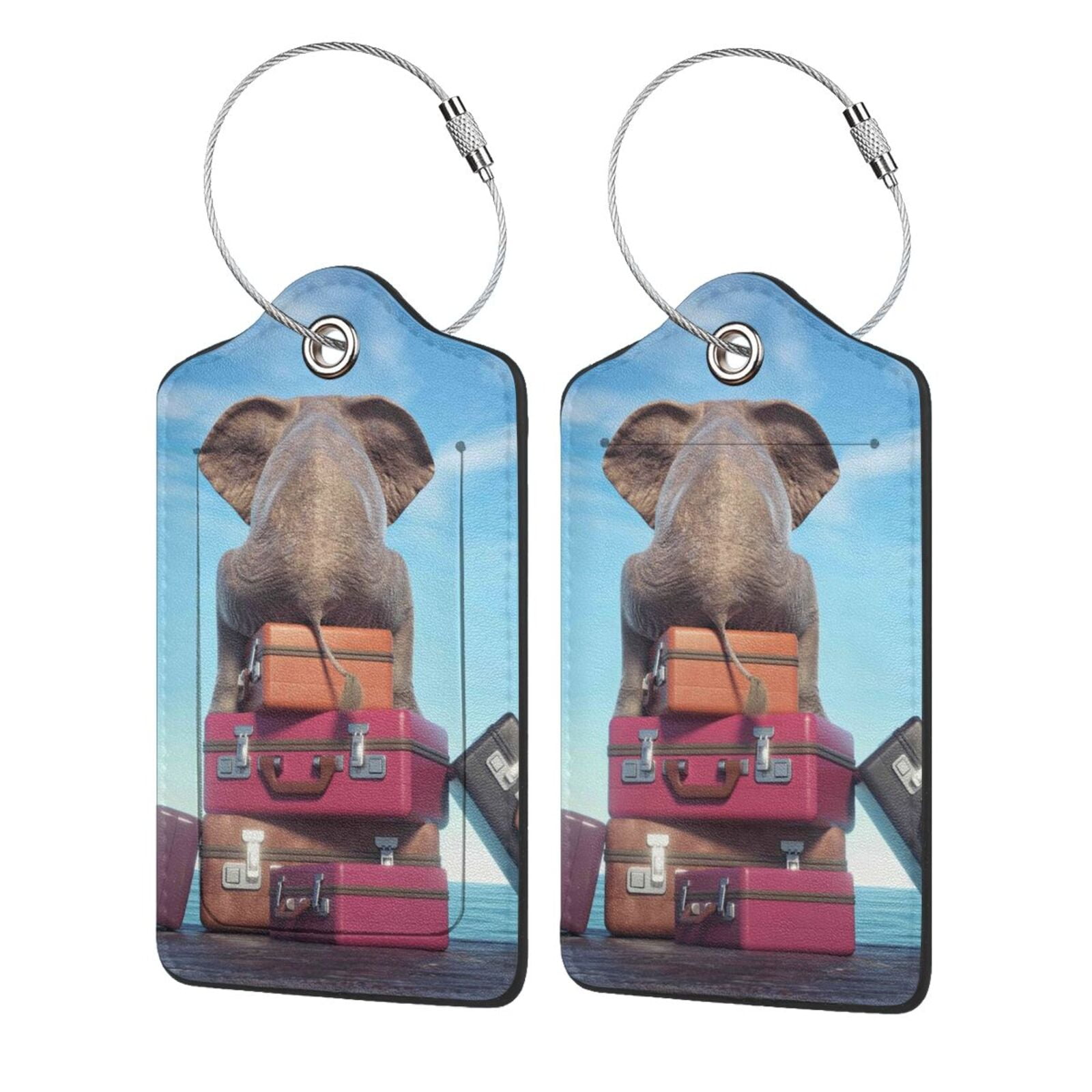 Disketp 2 Pcs Luggage Tag For Suitcase,Elephant Sits On A Stack Of ...