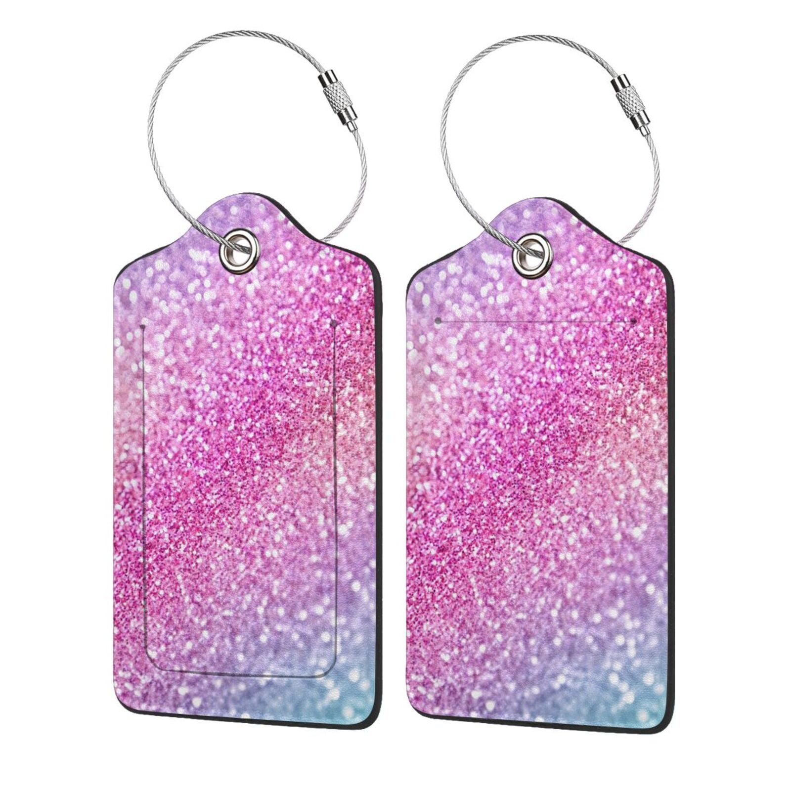Disketp 2 Pcs Luggage Tag For Suitcase,Fun Rainbow Pink Leather Baggage ...