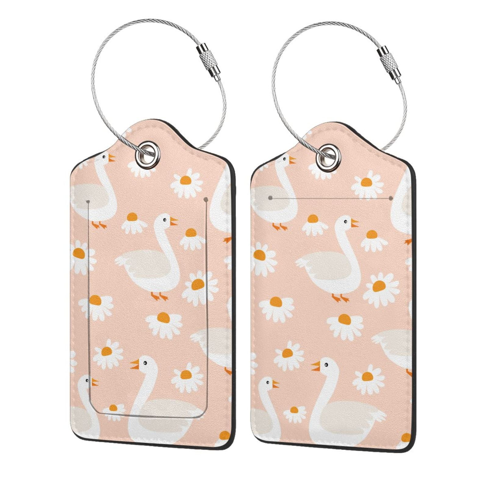 Disketp 2 Pcs Luggage Tag For Suitcase,Geese And Flower Leather Baggage ...