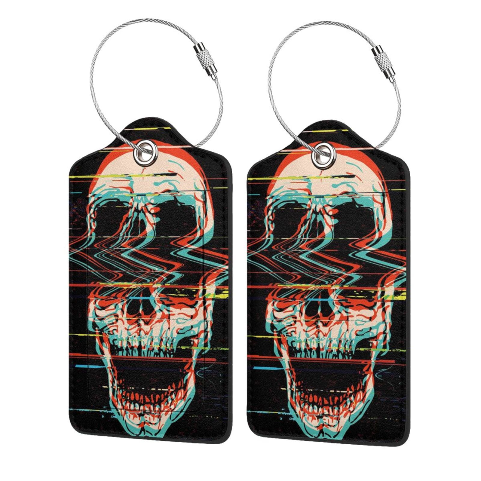 Disketp 2 Pcs Luggage Tag For Suitcase,Glitch Screaming Skull Leather ...