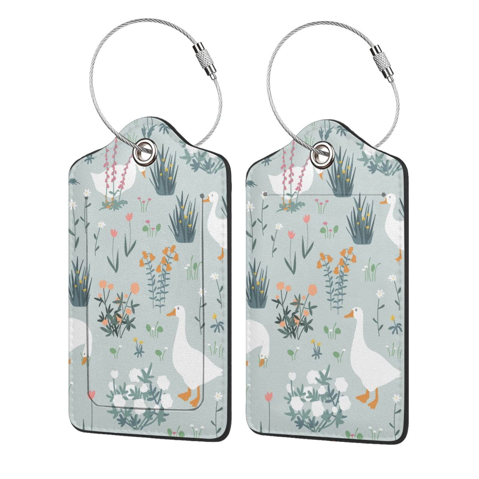 Disketp 2 Pcs Luggage Tag For Suitcase,Goose And Doodle Flowers Leather ...