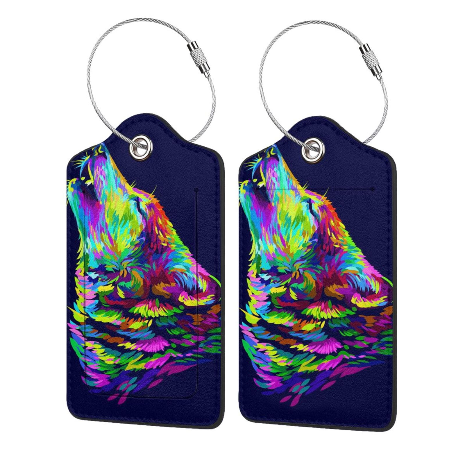 Disketp 2 Pcs Luggage Tag For Suitcase,Howling Wolf Leather Baggage Tag ...