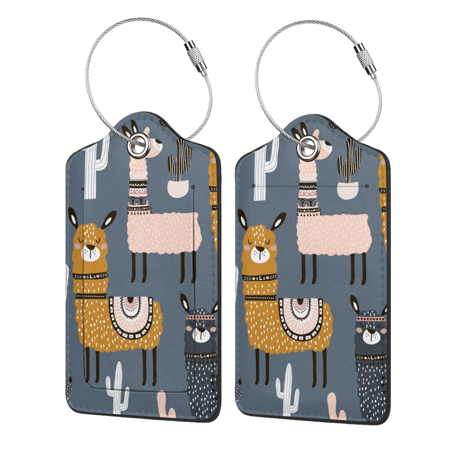 Disketp 2 Pcs Luggage Tag For Suitcase,Llama And Cactus Leather Baggage ...
